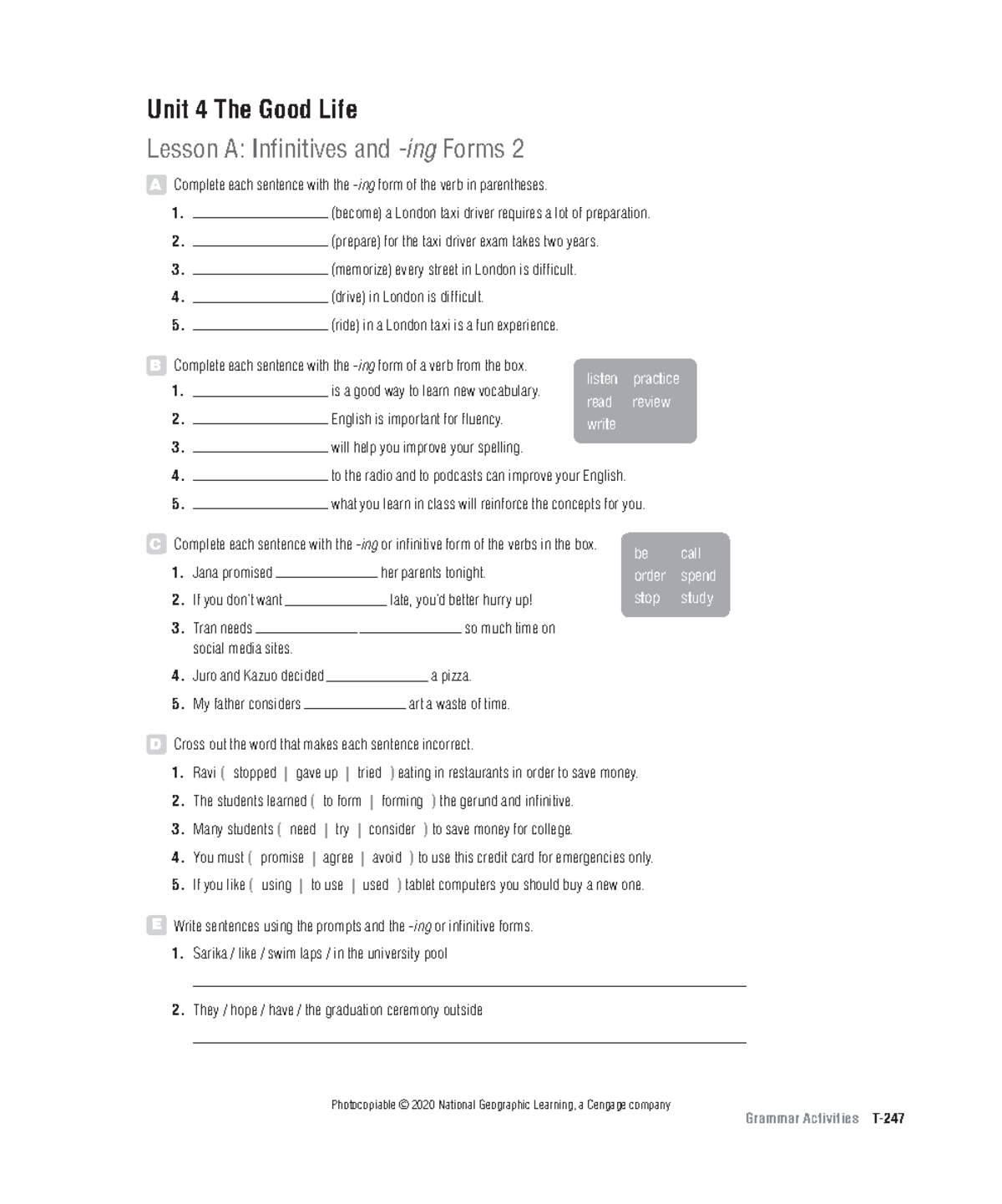 Level I4-Unit 4 - Grammar Activities T- Photocopiable © 2020 National ...