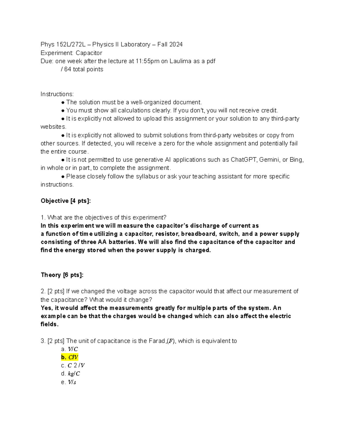 Capacitor 10 lab - Phys 152L/272L – Physics II Laboratory – Fall 2024 ...