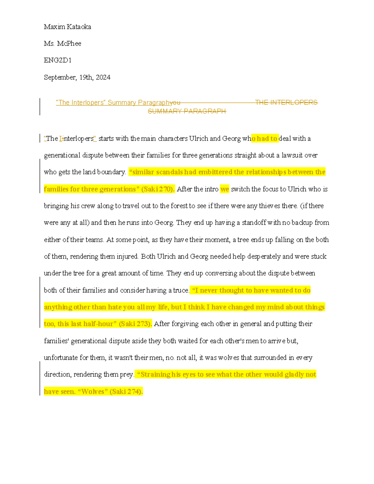THE Interlopers Summary Paragraph - Maxim Kataoka Ms. McPhee ENG2D ...