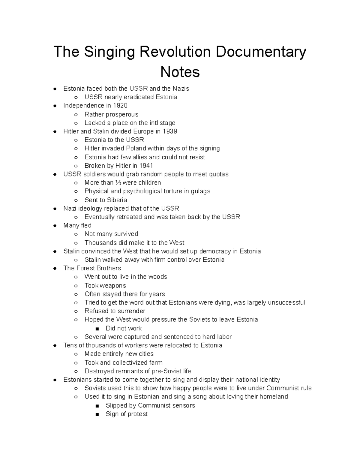 The Singing Revolution - Studocu