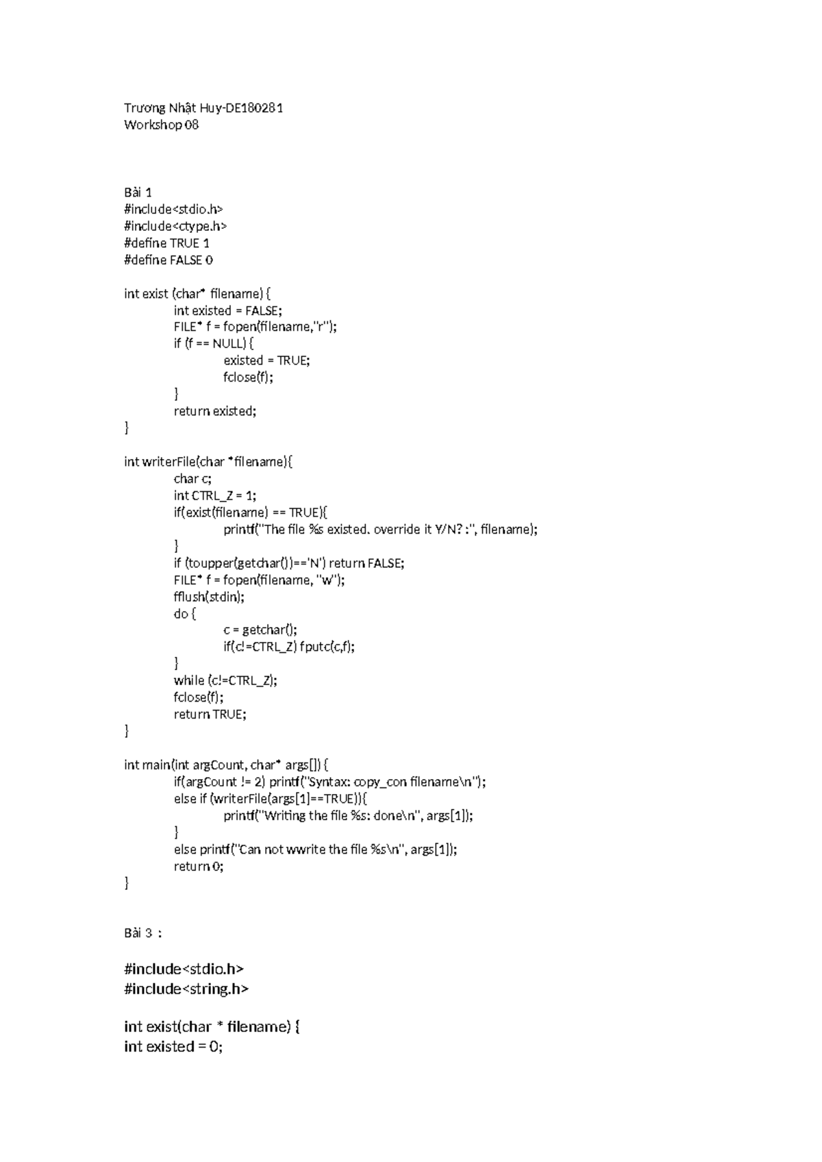 WS8-truongnhathuy-DE180281 - Trương Nhật Huy-DE Workshop 08 Bài 1 #include - Studocu