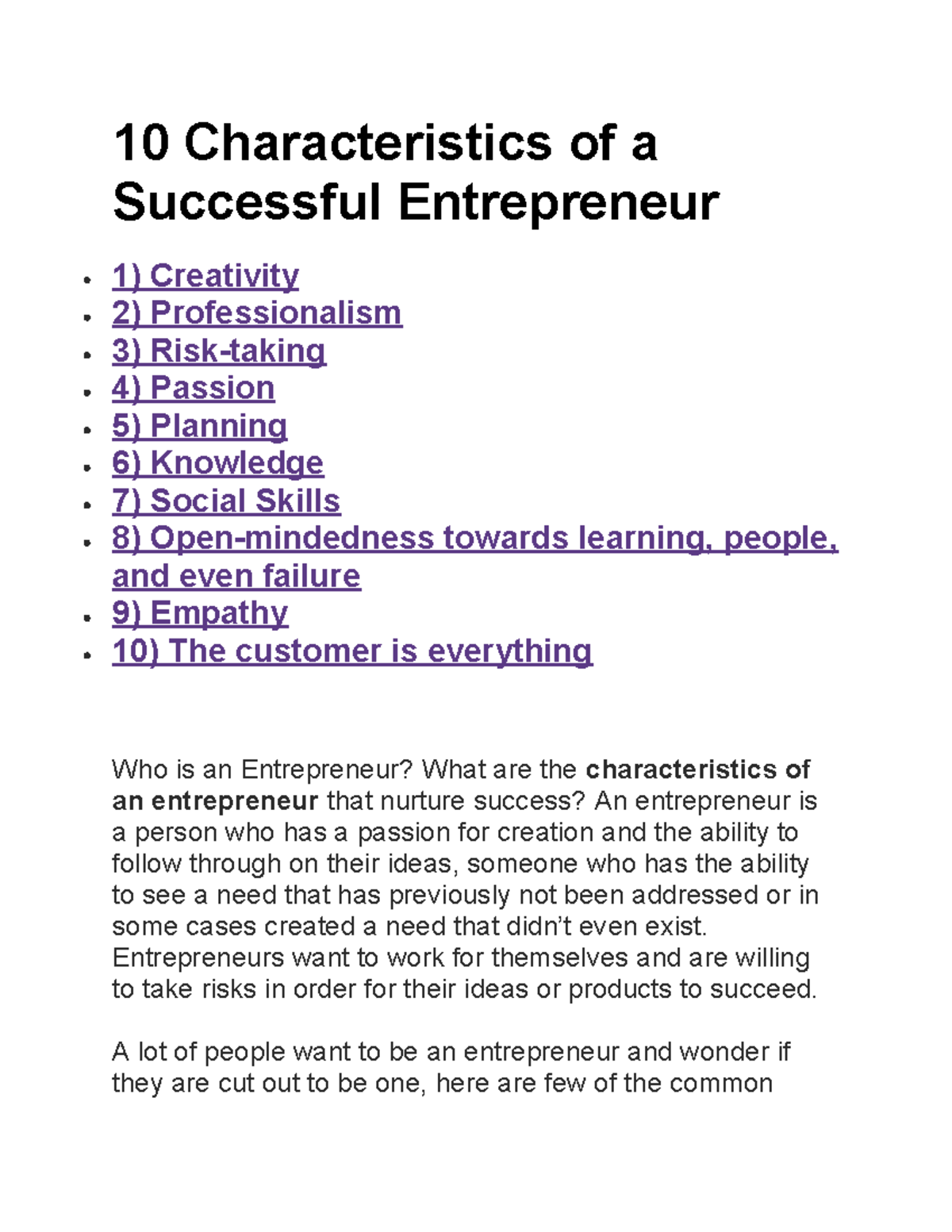 10 Characteristics of a Successful Entrepreneur - Entrepreneurs want to ...