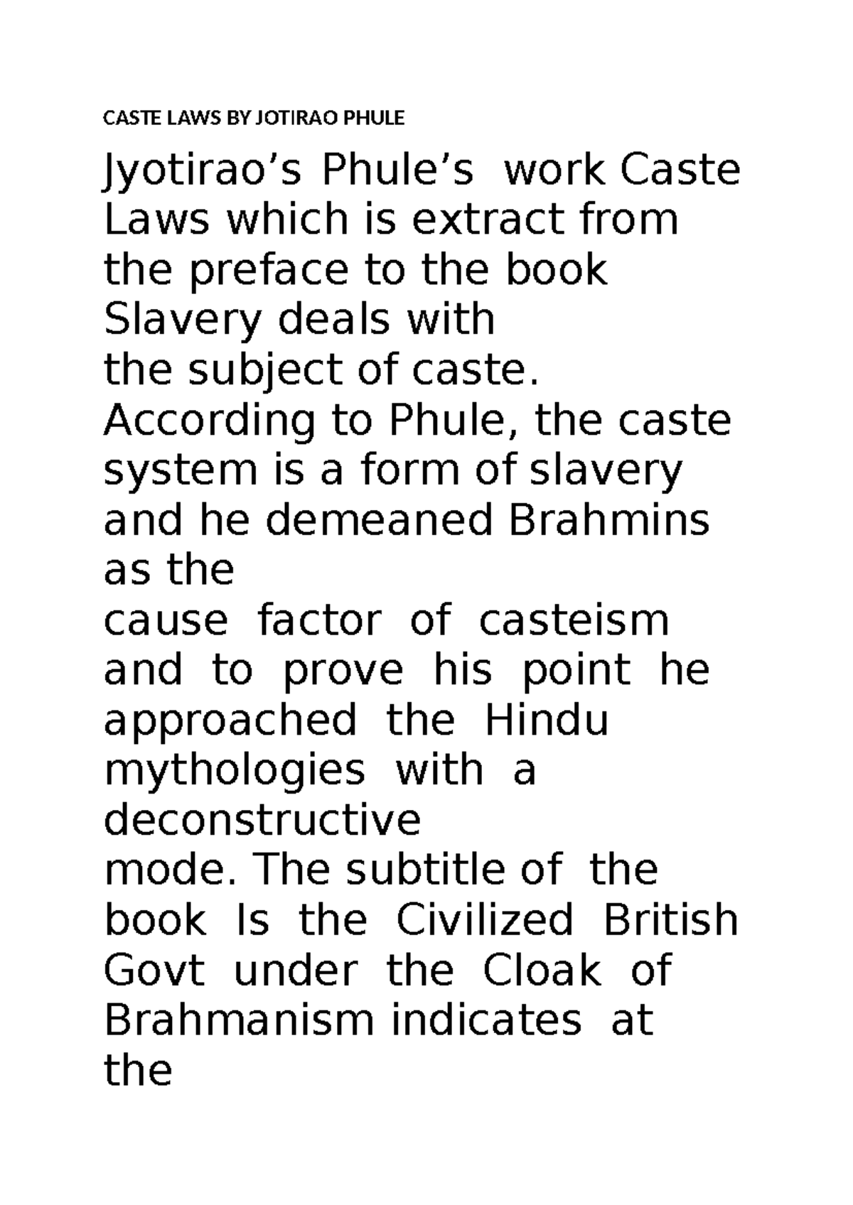GE Notes UNIT 1 individual and society - CASTE LAWS BY JOTIRAO PHULE ...