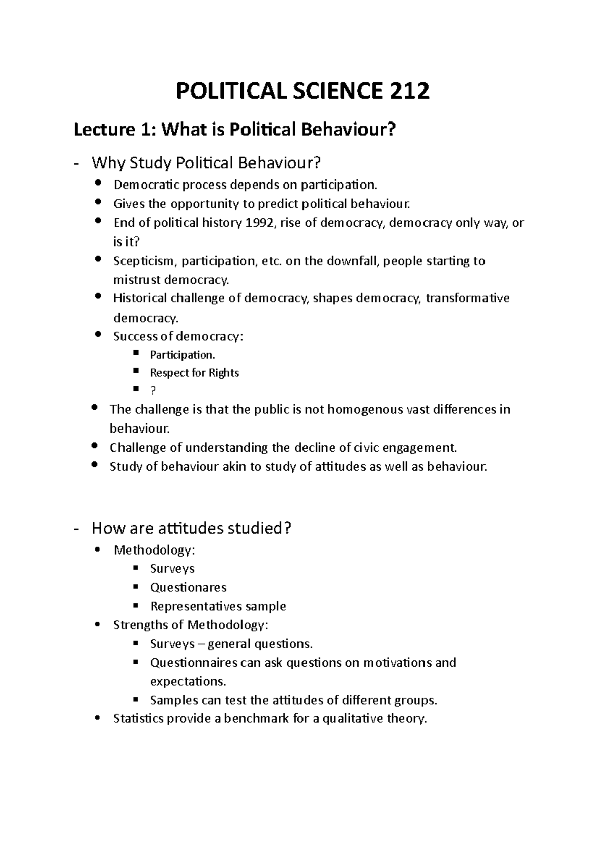 Political Science 212 - Notes made during the course of several ...