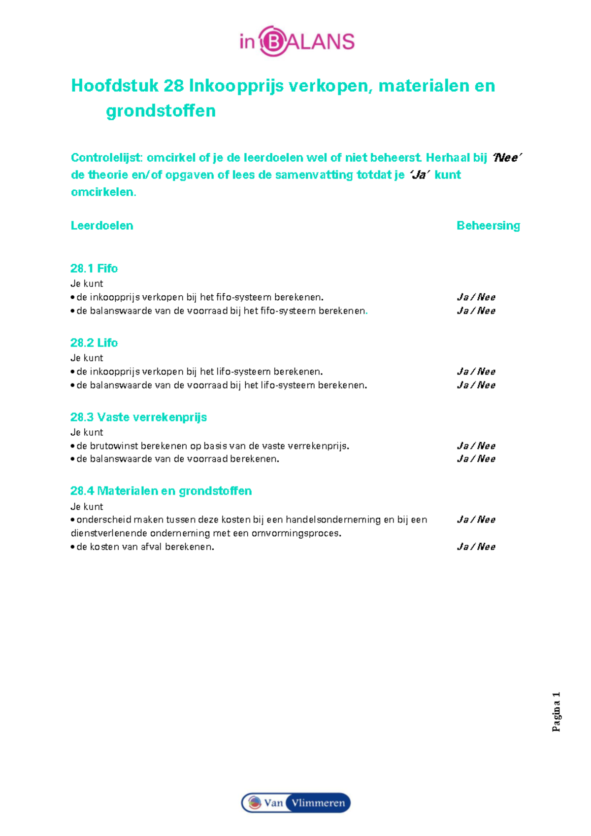 8e druk B-E in Balans vwo controlelijsten domein F - 1 Hoofdstuk 28 ...