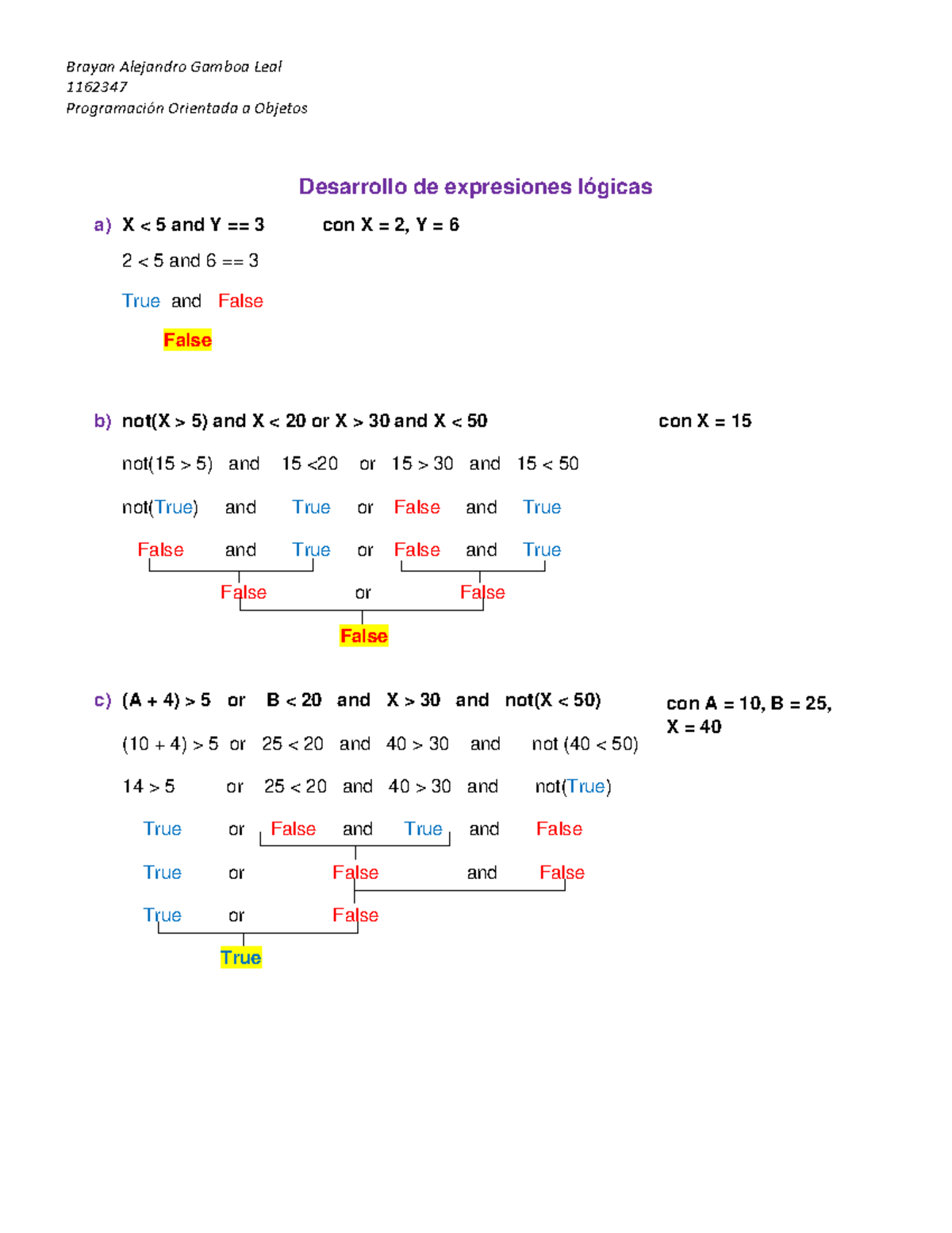 Desarrollo de expresiones lógicas - 1162347 Programación Orientada a ...