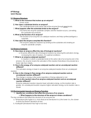 Unit 3 Study Guide - Unit 3 ap bio - Unit 3 Study Guide Chapter 6 6 ...