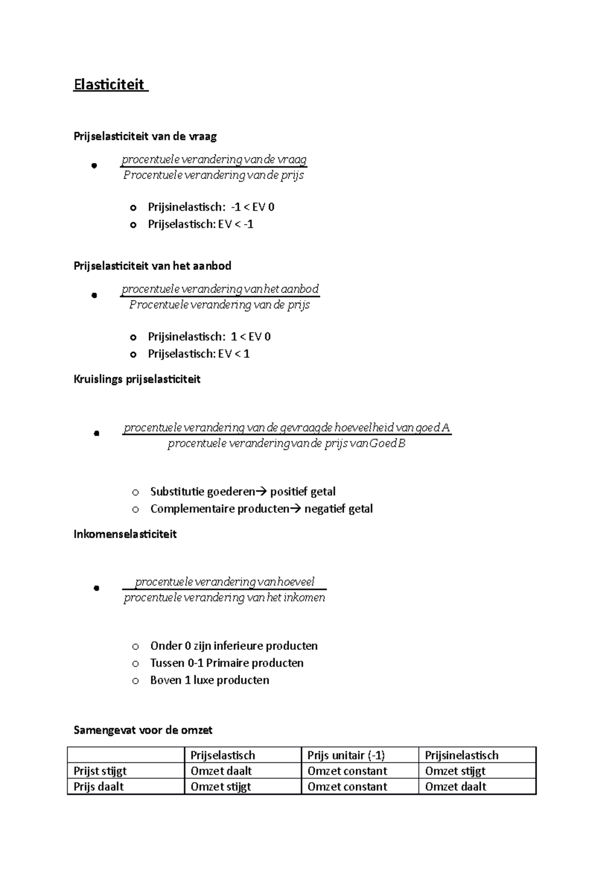 Eco nomie - Elasticiteit Prijselasticiteit van de vraag procentuele ...
