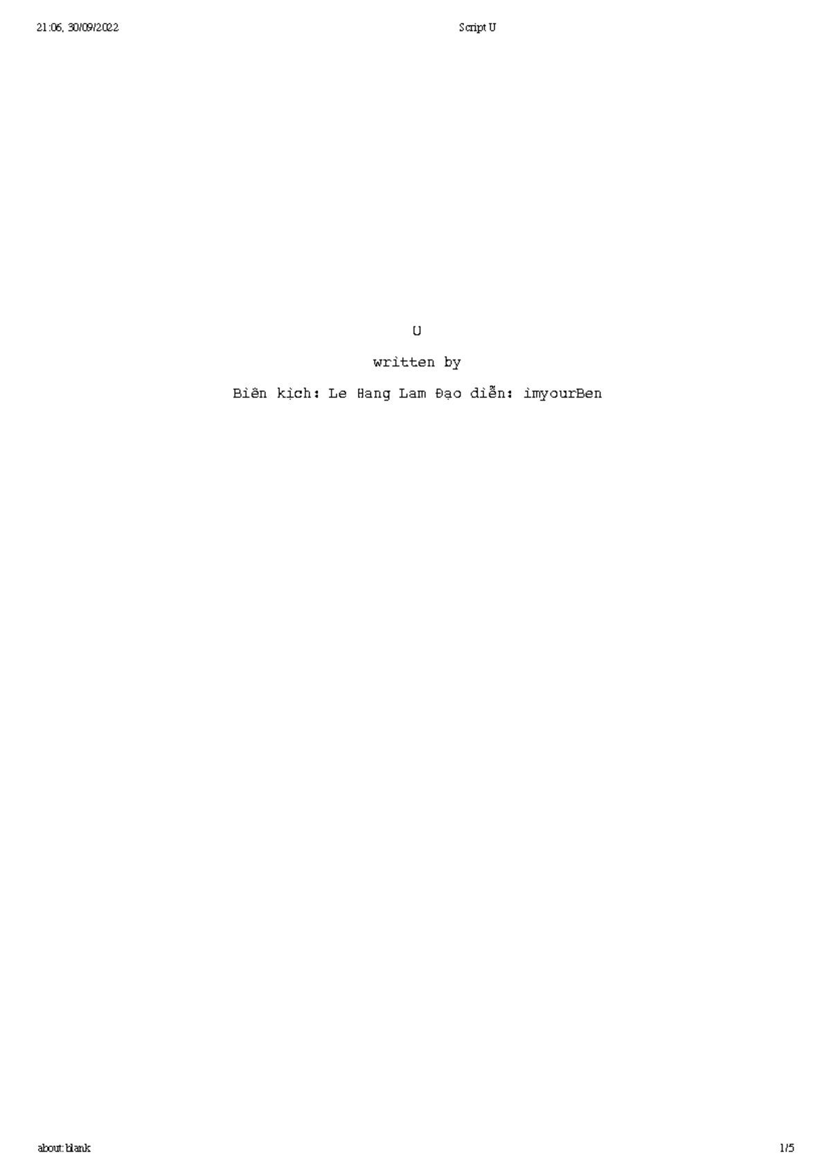 Script-U - script u - written U by Biên kịch: Le Hang Lam Đ¿o diễn ...