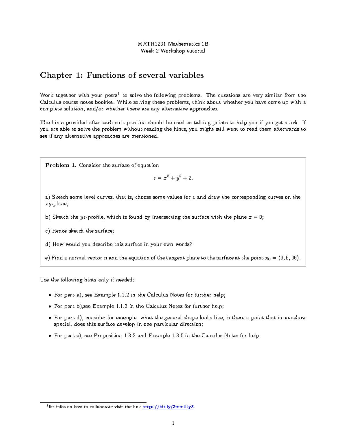 Week 2 Workshop Tutorial Math1231 Mathematics 1b Week 2 Workshop Tutorial Chapter 1 Functions