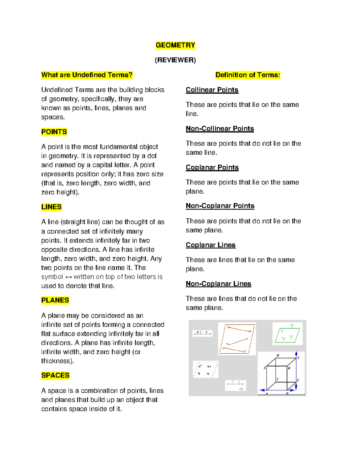 Geometry - GEOMETRY (REVIEWER) What are Undefined Terms? Undefined ...