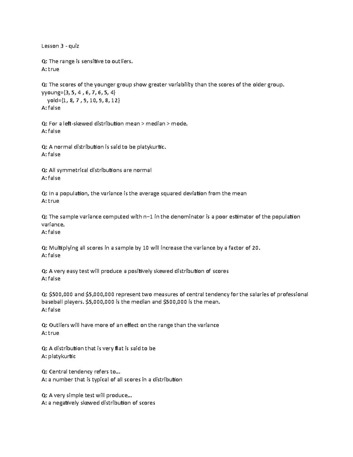Lesson 3 quiz - quiz answers - Lesson 3 - quiz Q: The range is ...