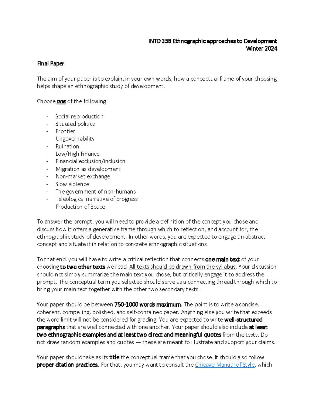 Final Prompt - INTD 358 Ethnographic approaches to Development Winter 202 4 Final Paper The aim ...