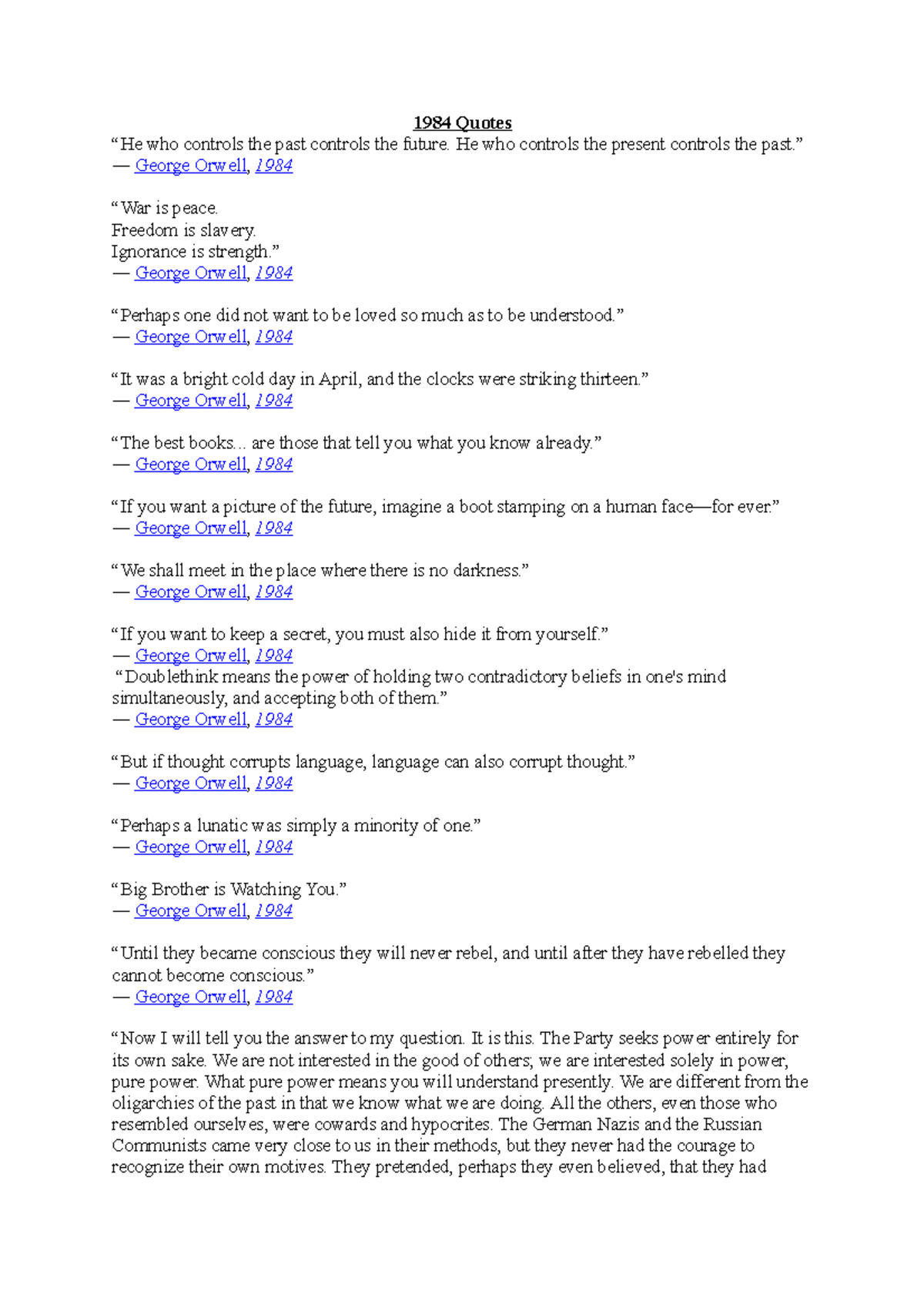 1984 Quotes - These documents provide notes and summaries on the book ...