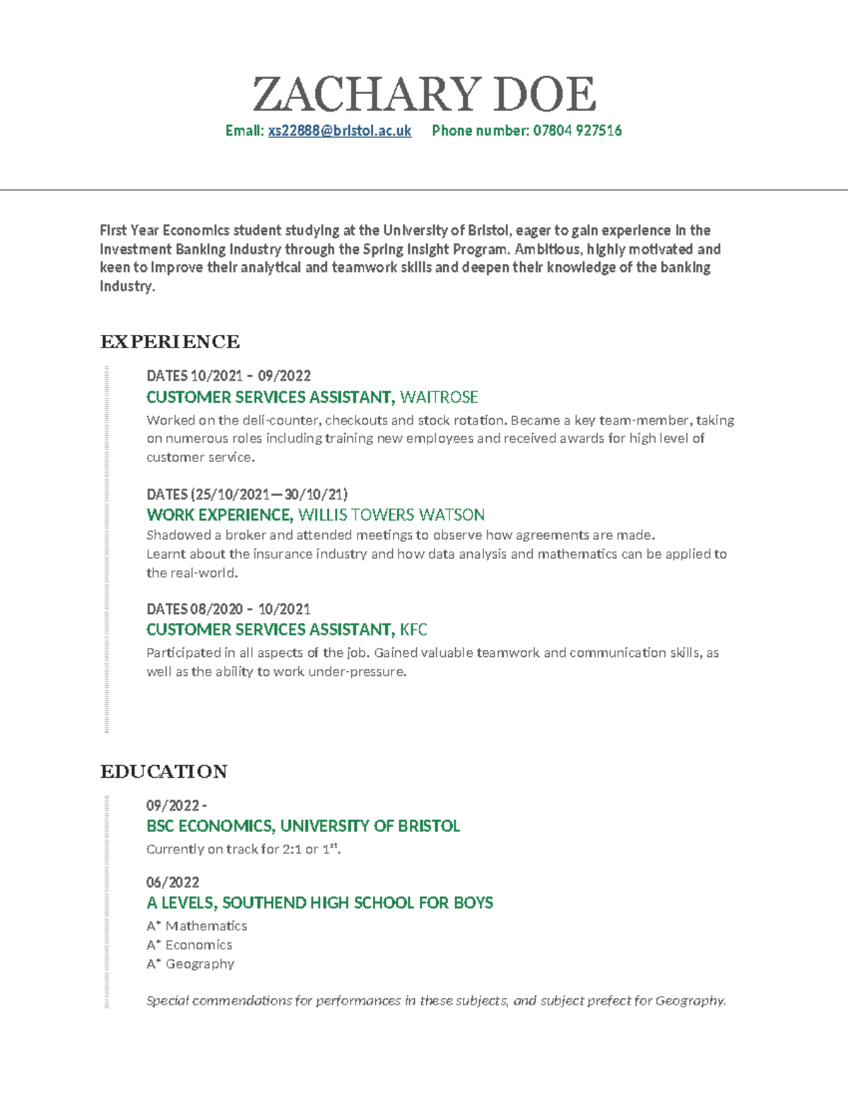 Zachary Doe Subway CV - cnened cm - ZACHARY DOE Email: xs22888@bristol ...