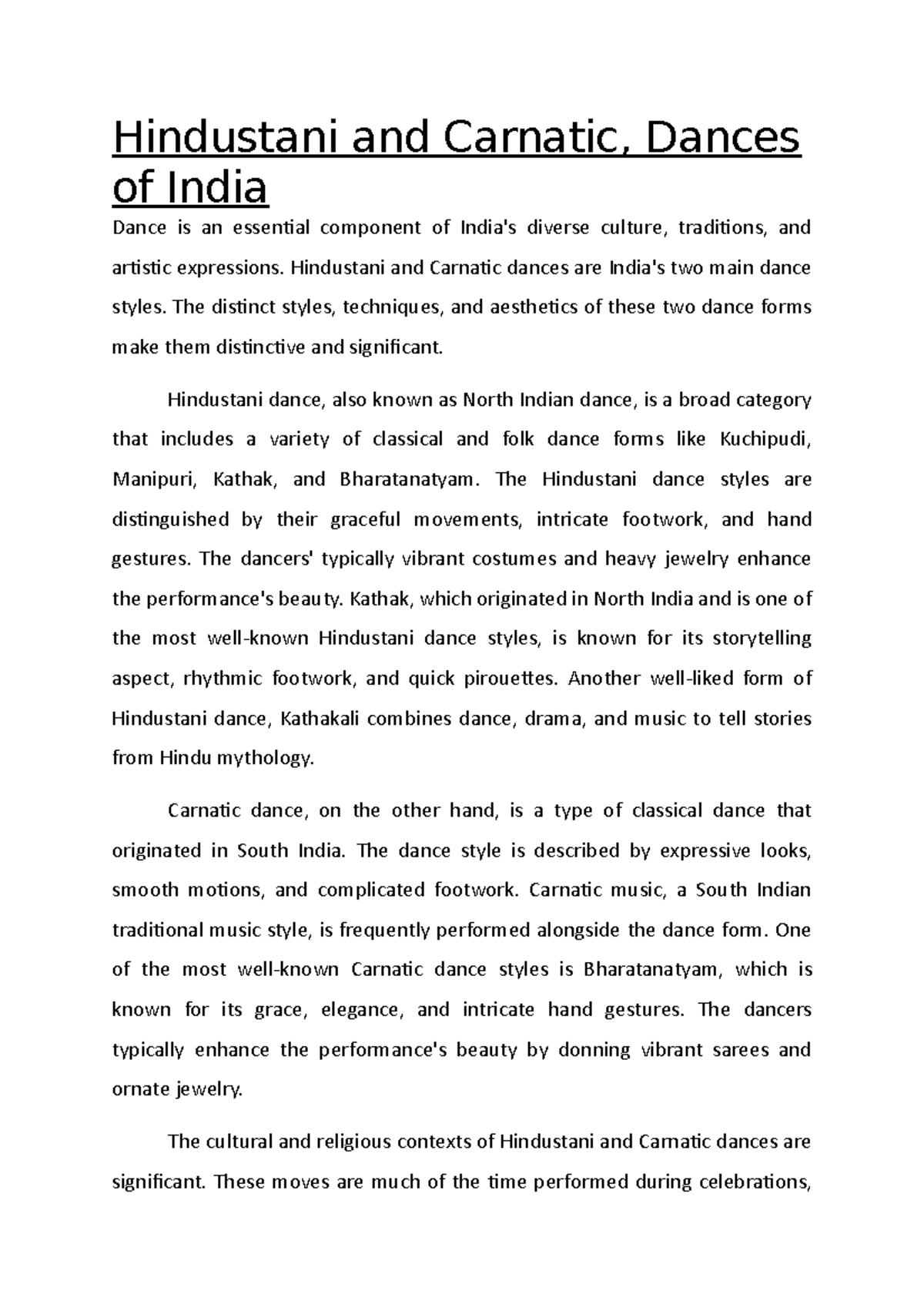 Hindustani and Carnatic - Hindustani and Carnatic dances are India's ...