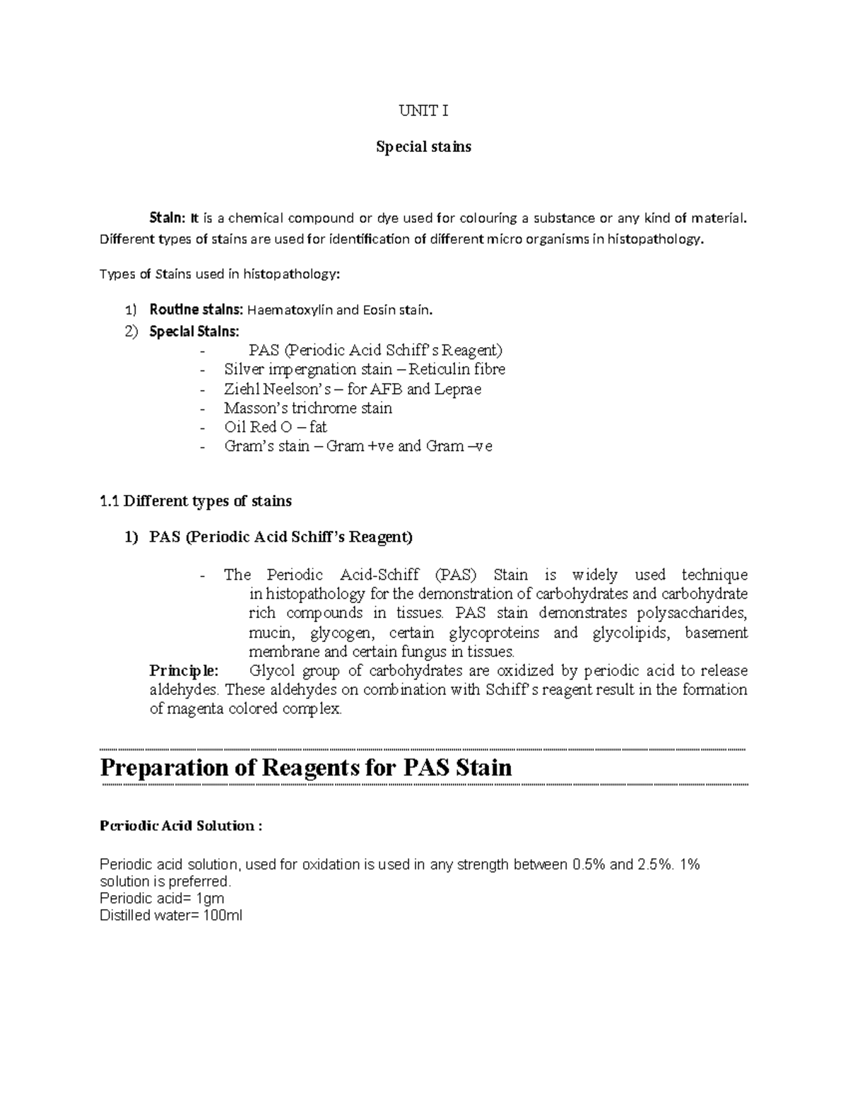 Ch 1 - medical cpoding - UNIT I Special stains Stain: It is a chemical ...