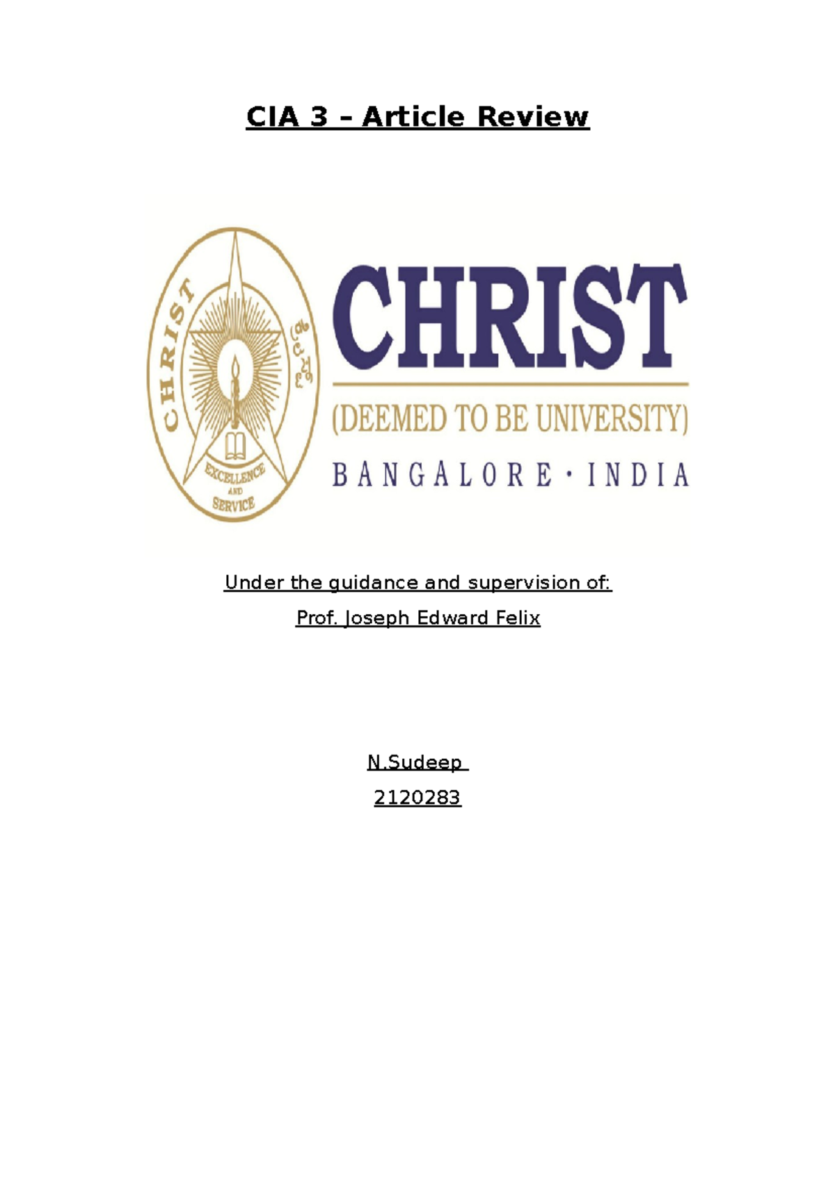 CIA 3 - Eng - 2120283 - CIA 3 – Article Review Under the guidance and supervision of: Prof ...