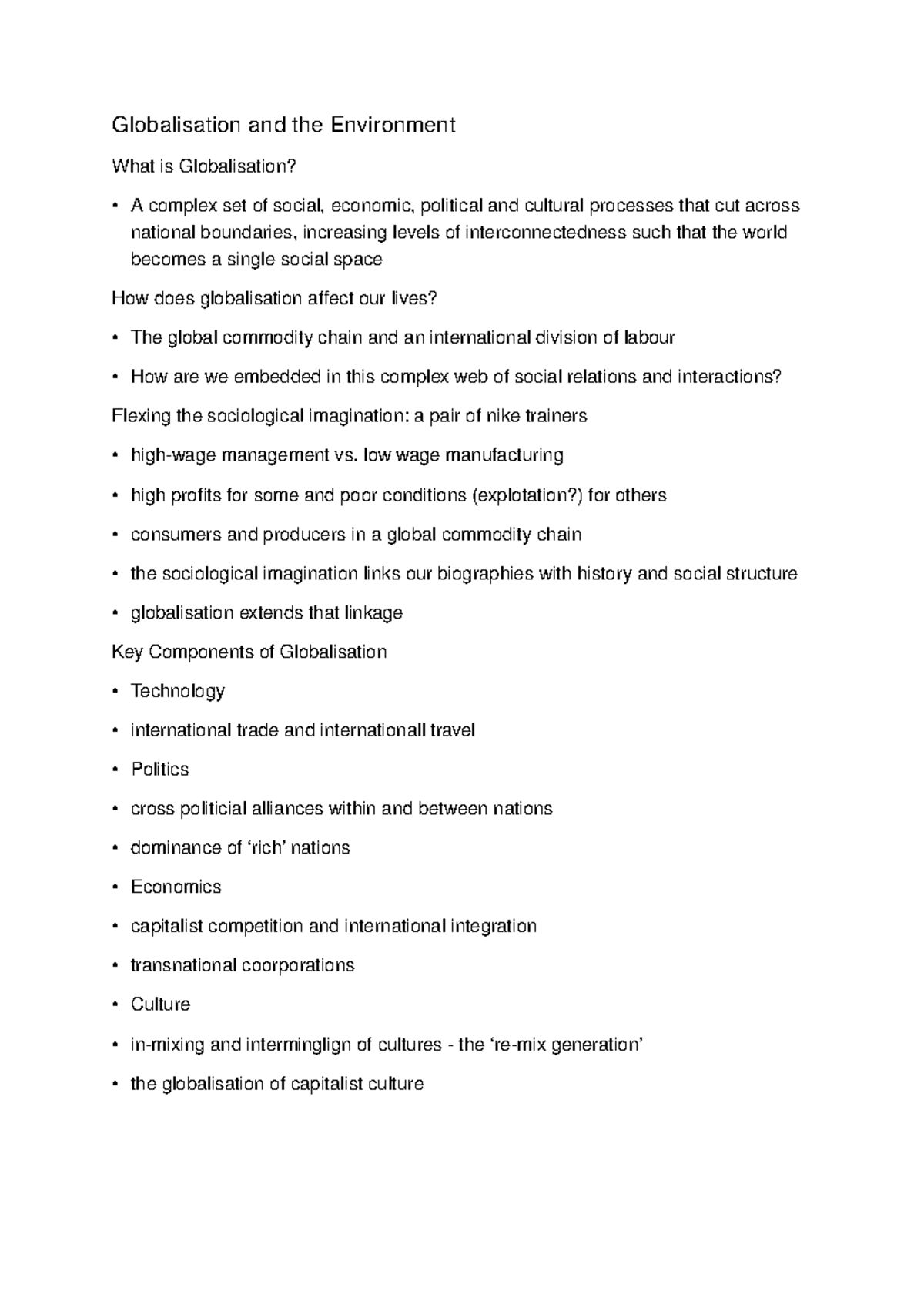 Week 11 Notes From Tutoriallecture Globalisation And The Environment