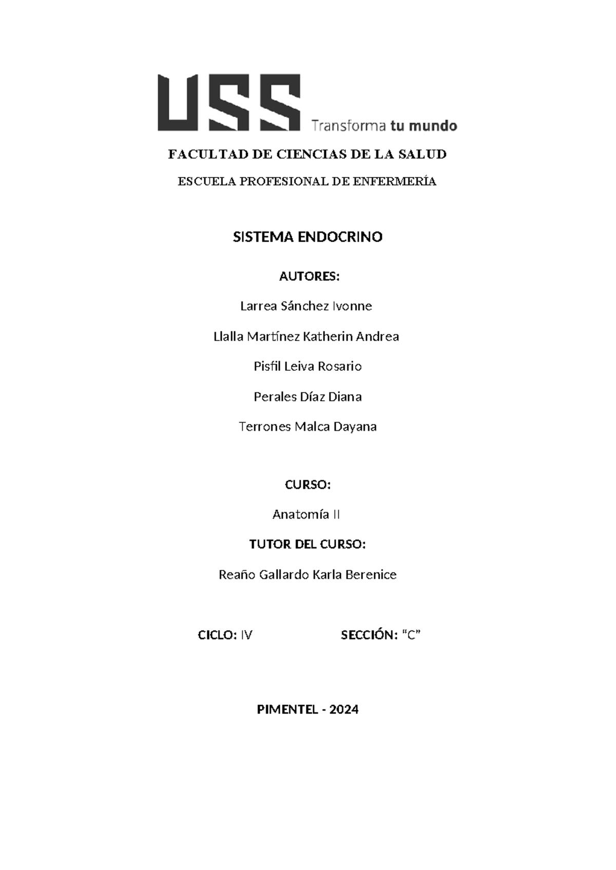 Sistema Endocrino - FACULTAD DE CIENCIAS DE LA SALUD ESCUELA PROFESIONAL DE ENFERMERÍA SISTEMA ...