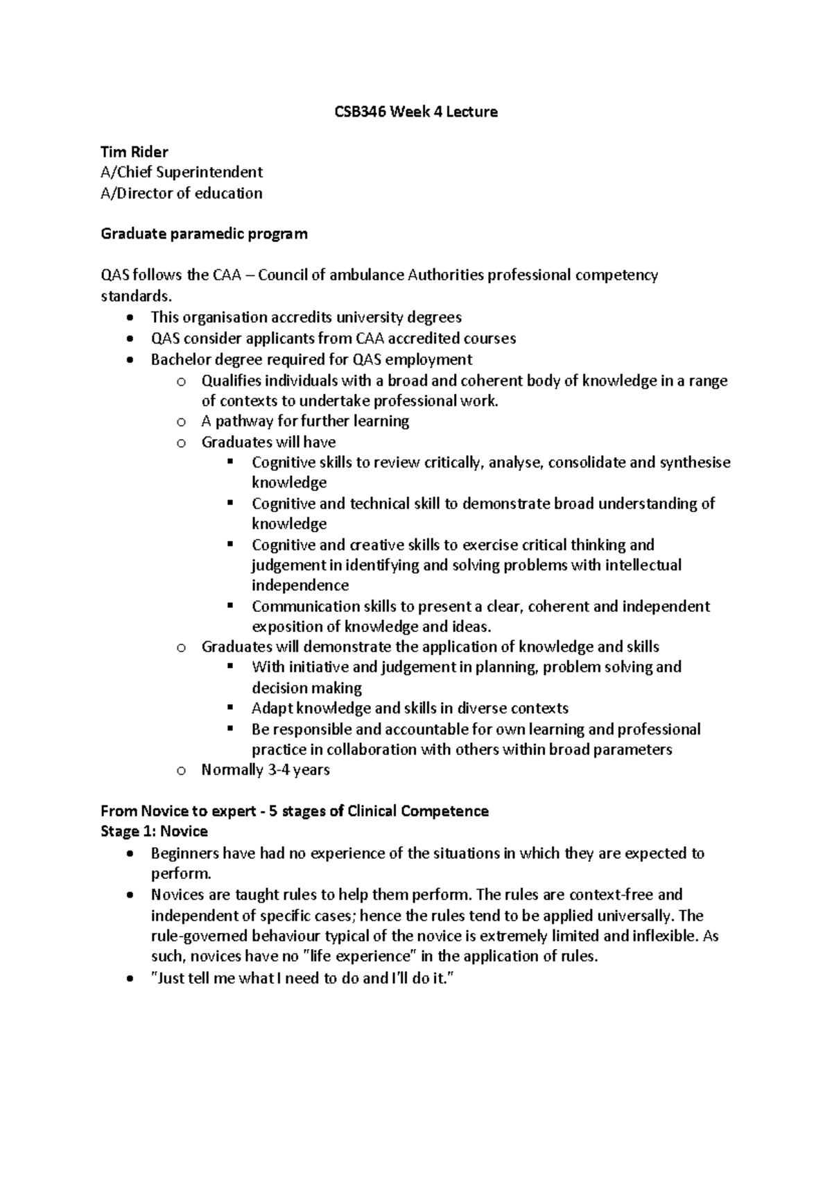 CSB346 - Graduate paramedic program / QAS structure - CSB346 Week 4 ...