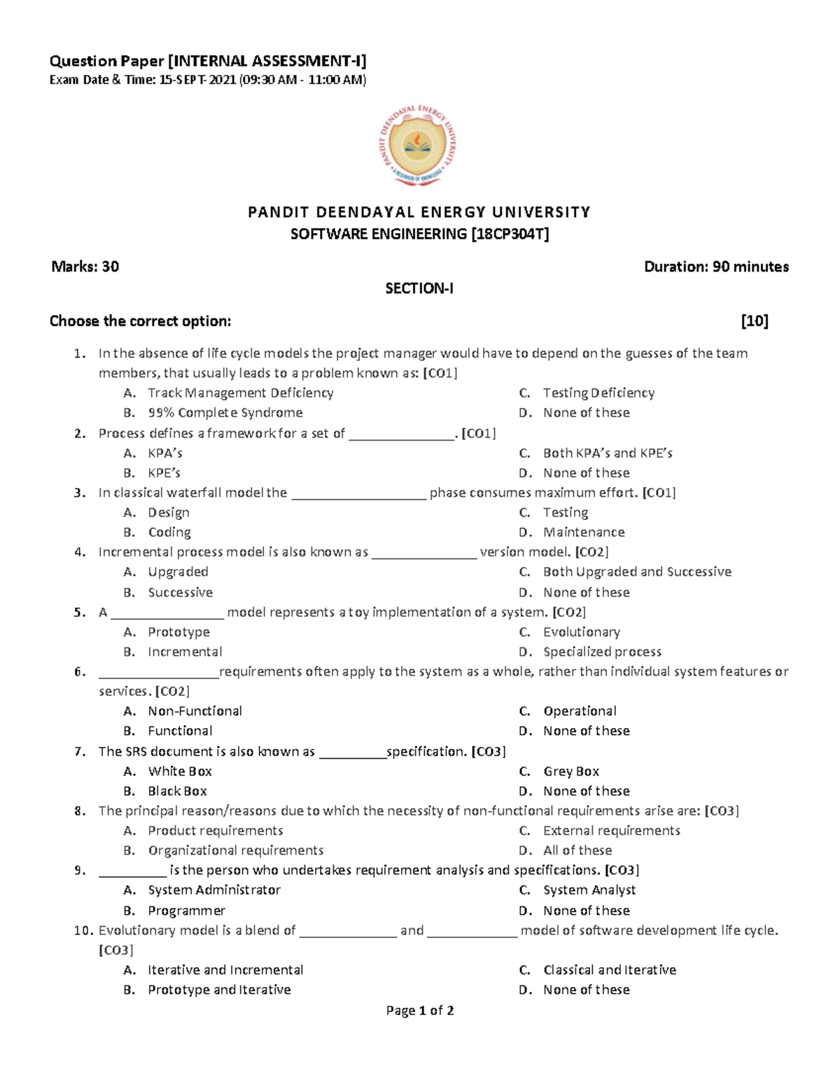 Practice Paper From IA1 - Artificial Intelligence - Studocu