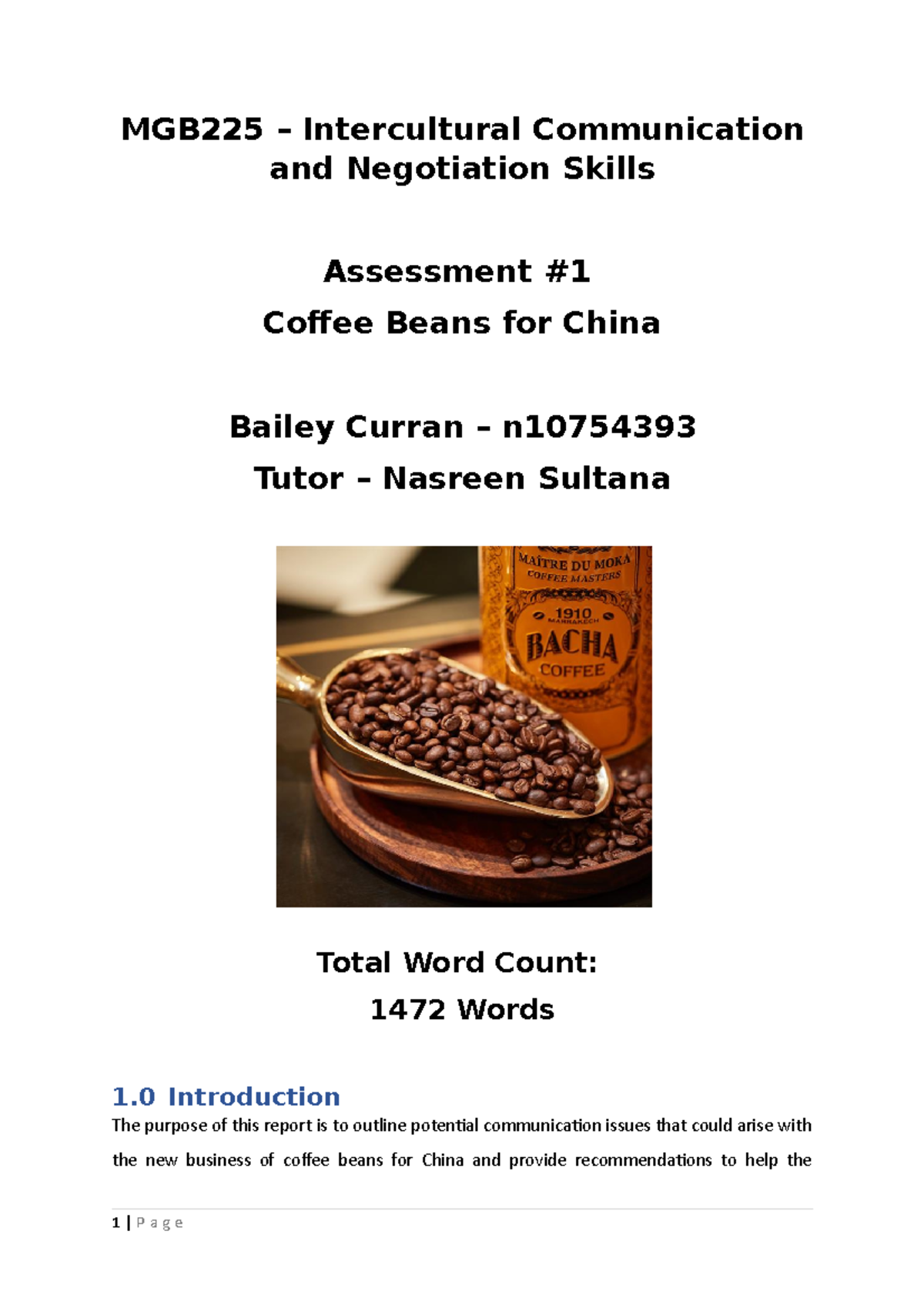 MGB225 - A1 Coffee Beans - MGB225 – Intercultural Communication and ...