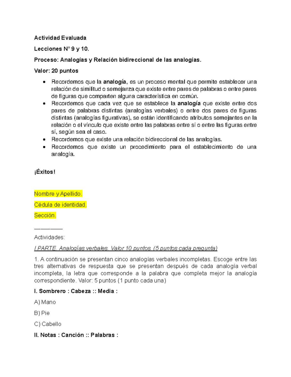 Actividad evaluada lecciones 9 y 10 - Actividad Evaluada Lecciones N° 9 ...