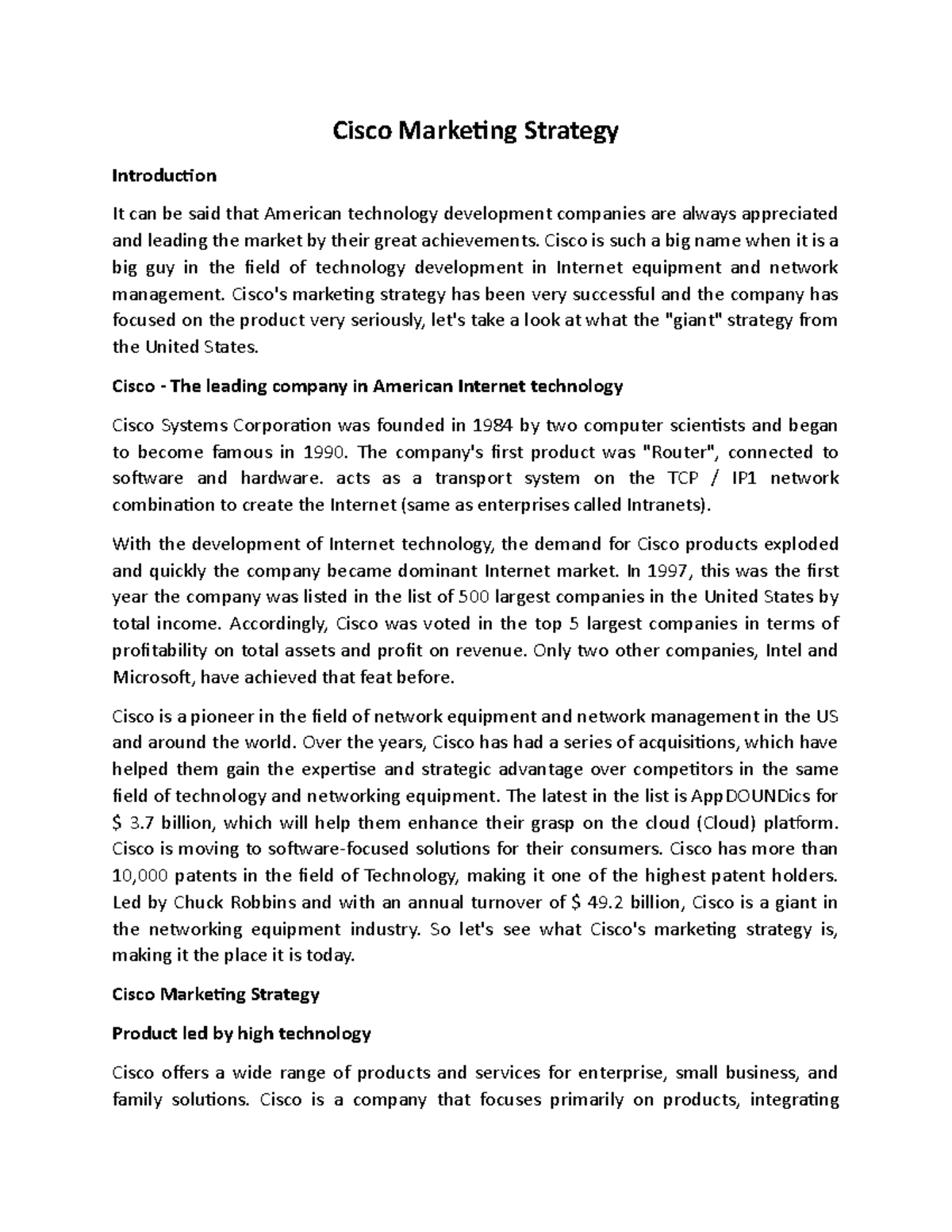 Cisco Marketing Strategy - Cisco Marketing Strategy Introduction It can ...