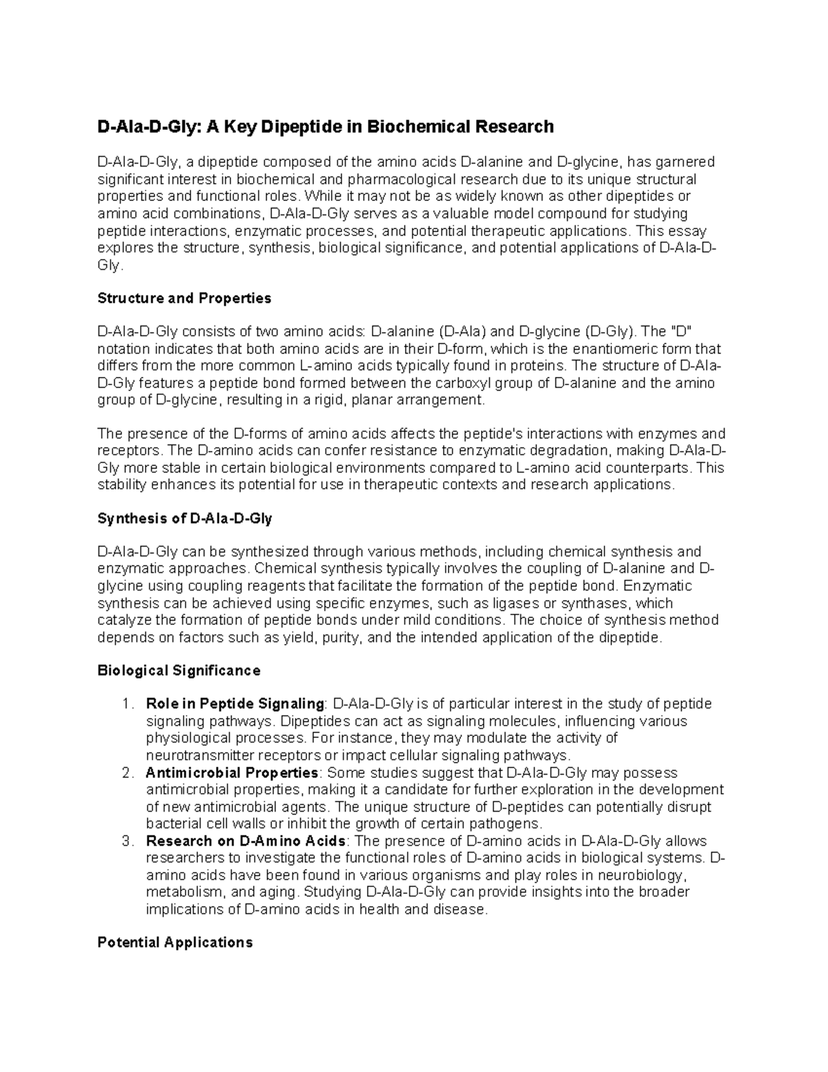 D-Ala-D-Gly A Key Dipeptide in Biochemical Research - D-Ala-D-Gly: A ...