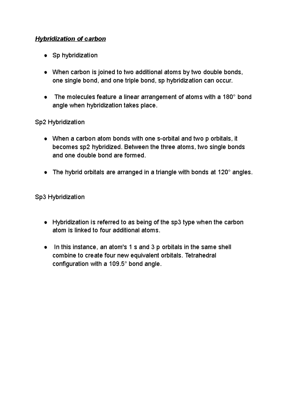 Organic chemisrty hybrid notes - Hybridization of carbon Sp ...