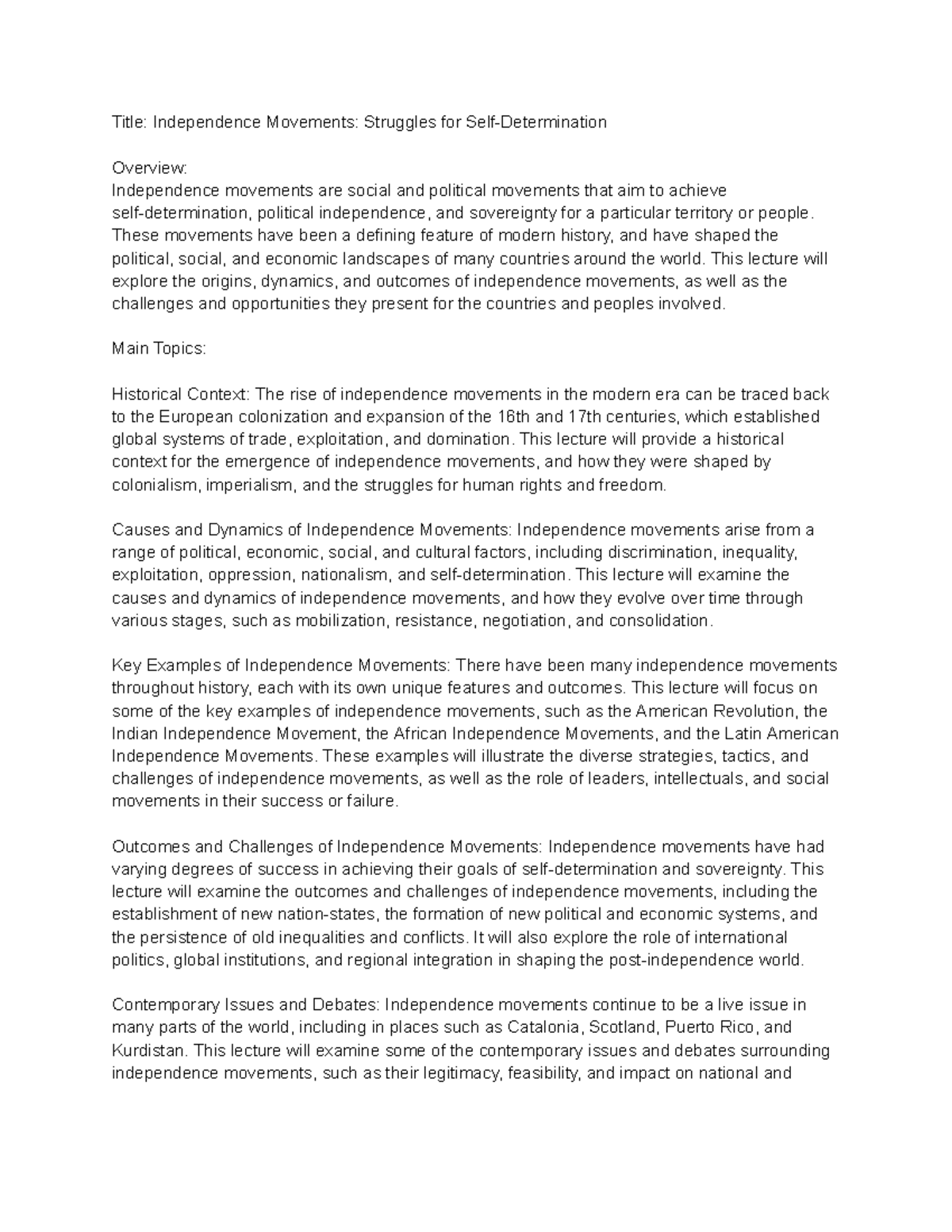 Independence Movements Struggles for Self-Determination - Title ...