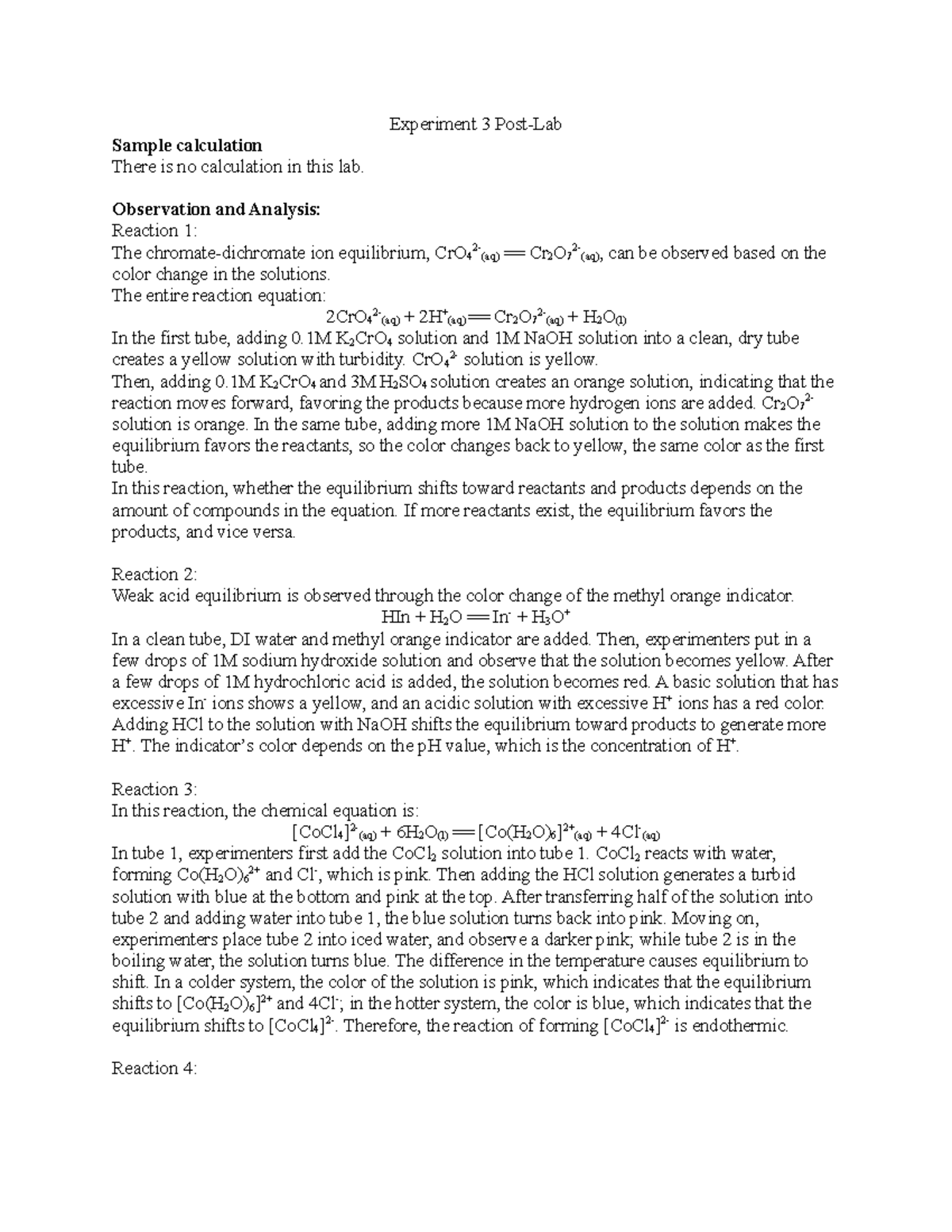 Chemical Reactions and Equilibrium Observations - Studocu