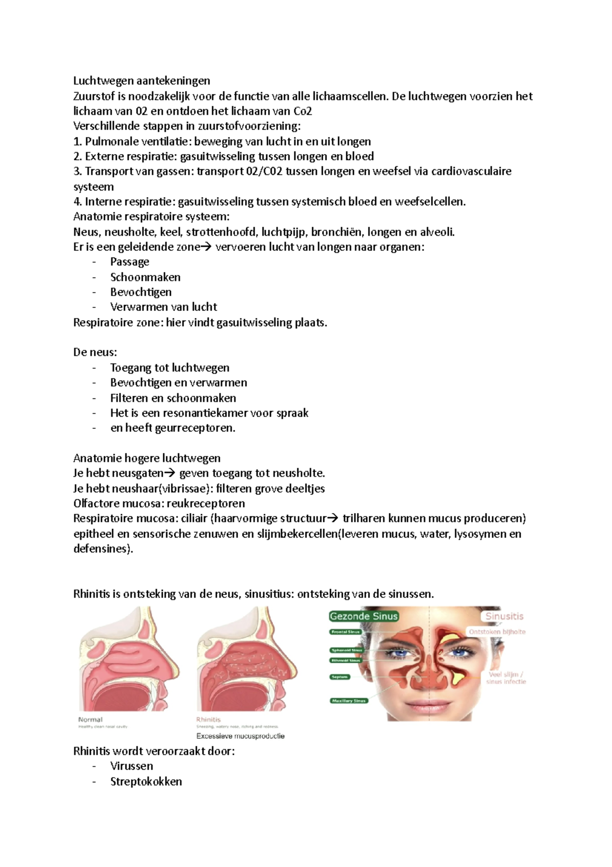 Luchtwegen college aantekeningen - Luchtwegen aantekeningen Zuurstof is ...