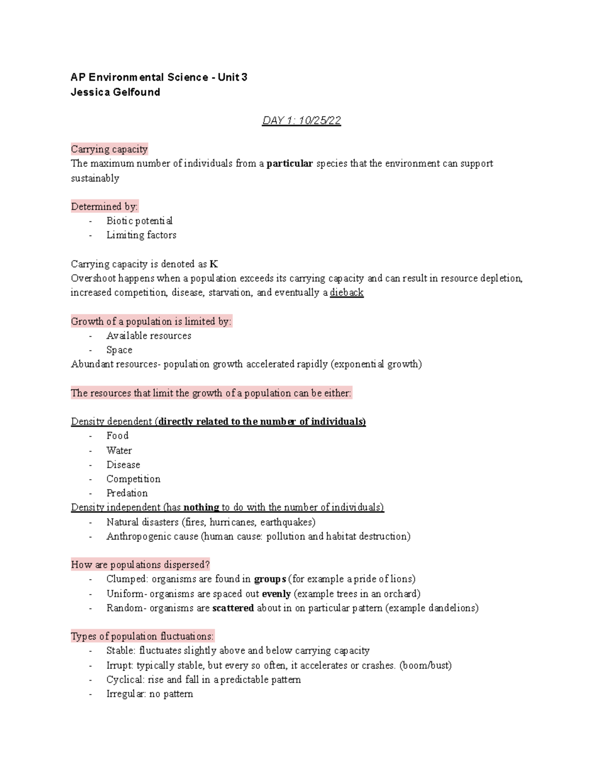 populations notes - AP Environmental Science - AP Environmental Science ...