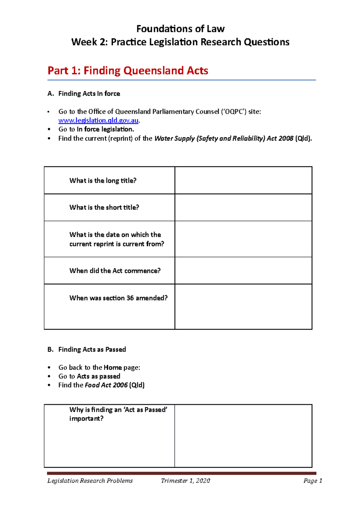 Week 2 Legislation Research Questions - Week 2: Practice Legislation ...