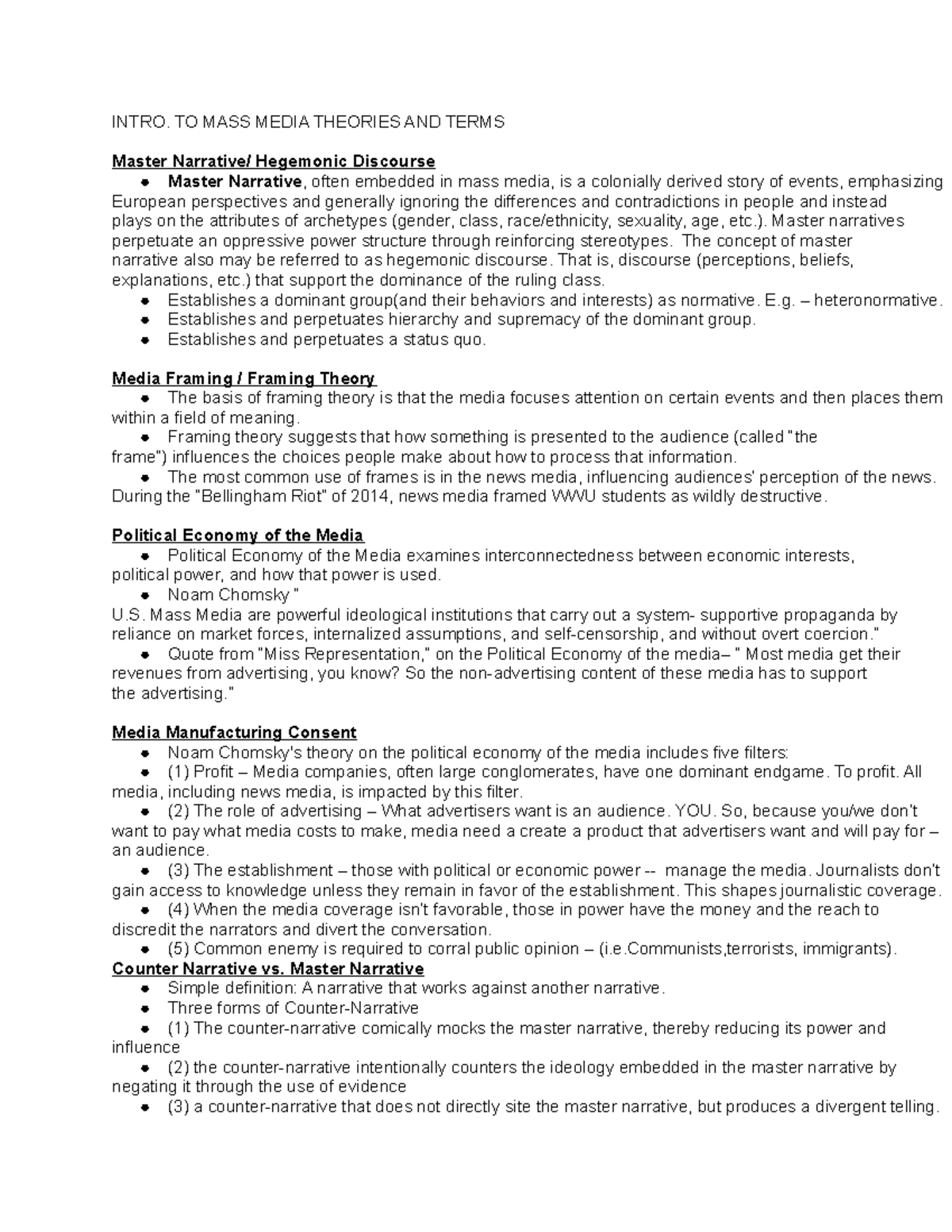 Media Theory Notes - INTRO. TO MASS MEDIA THEORIES AND TERMS Master ...