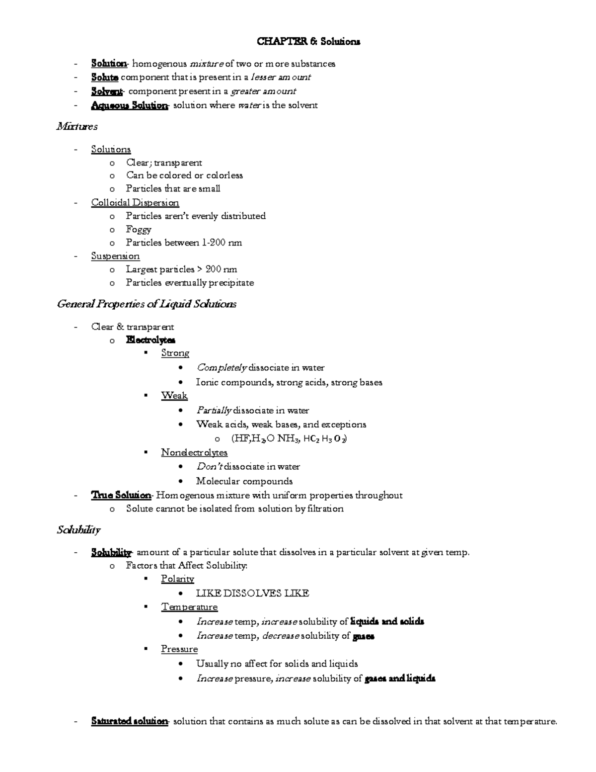 Chapter 6 - Study Guide - CHAPTER 6: Solutions Solution- homogenous ...
