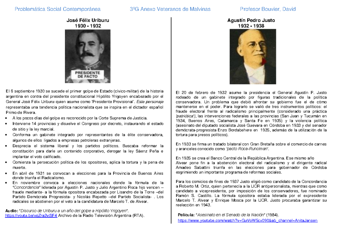 Historia Argentina 1930-1946 - José Félix Uriburu 1930 - 1932 El 6 septiembre 1930 se sucede el ...