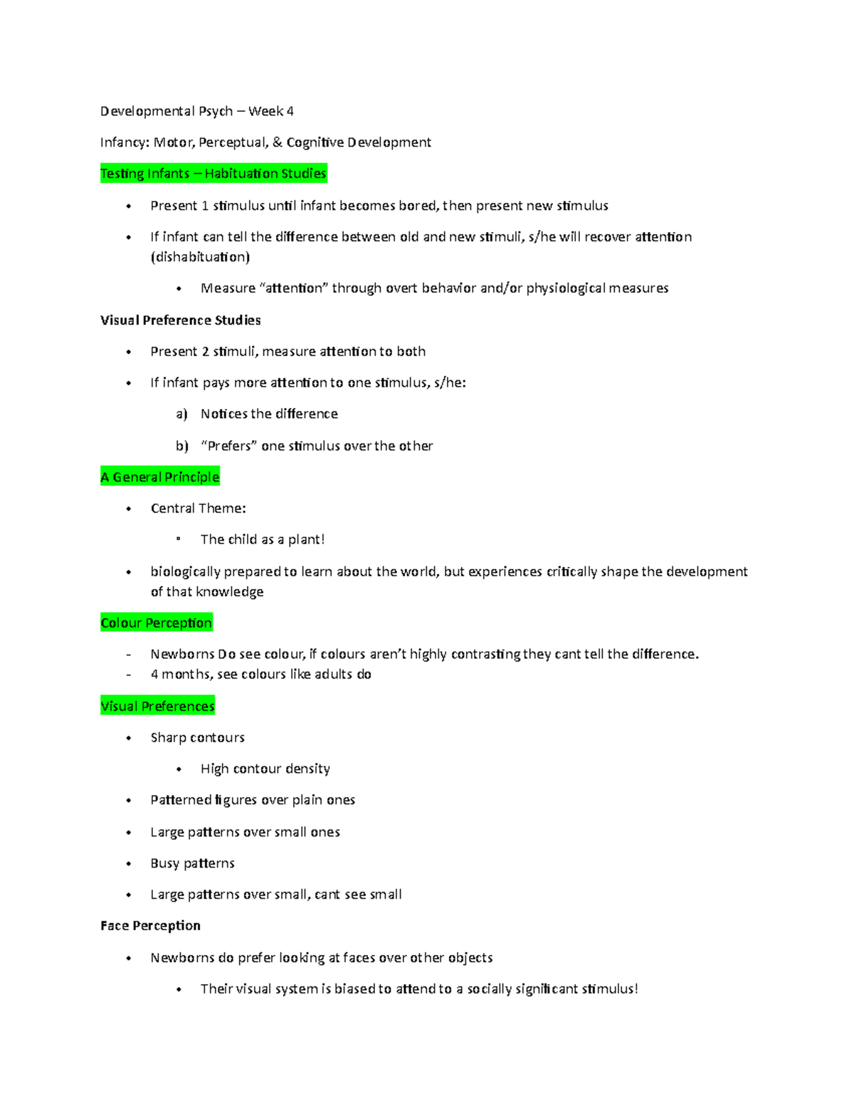 Developmental Psych - WEEK 4 - Developmental Psych – Week 4 Infancy ...