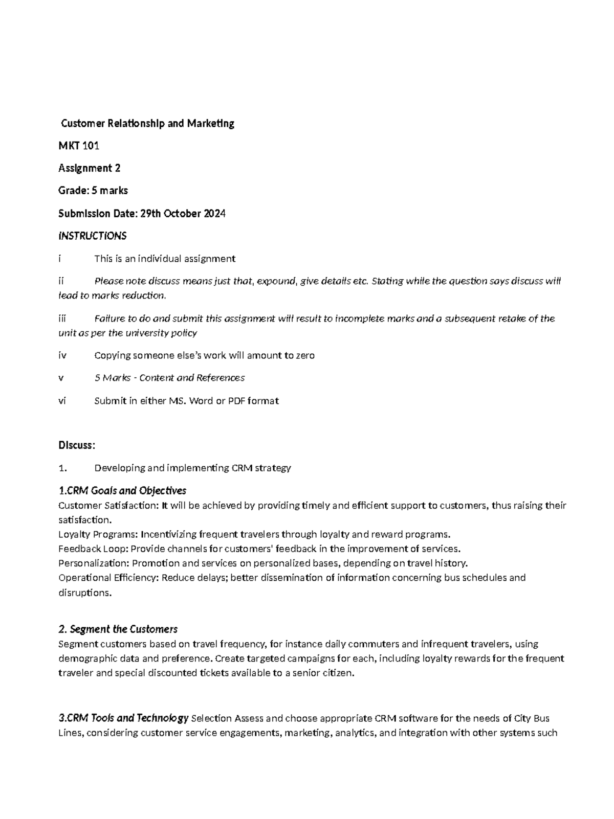 Customer Relationship asignment 2 - Customer Relationship and Marketing ...