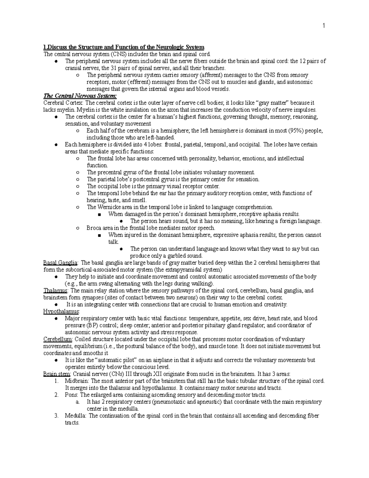 Ch. 24 Neuro H - 1 the Structure and Function of the Neurologic System ...
