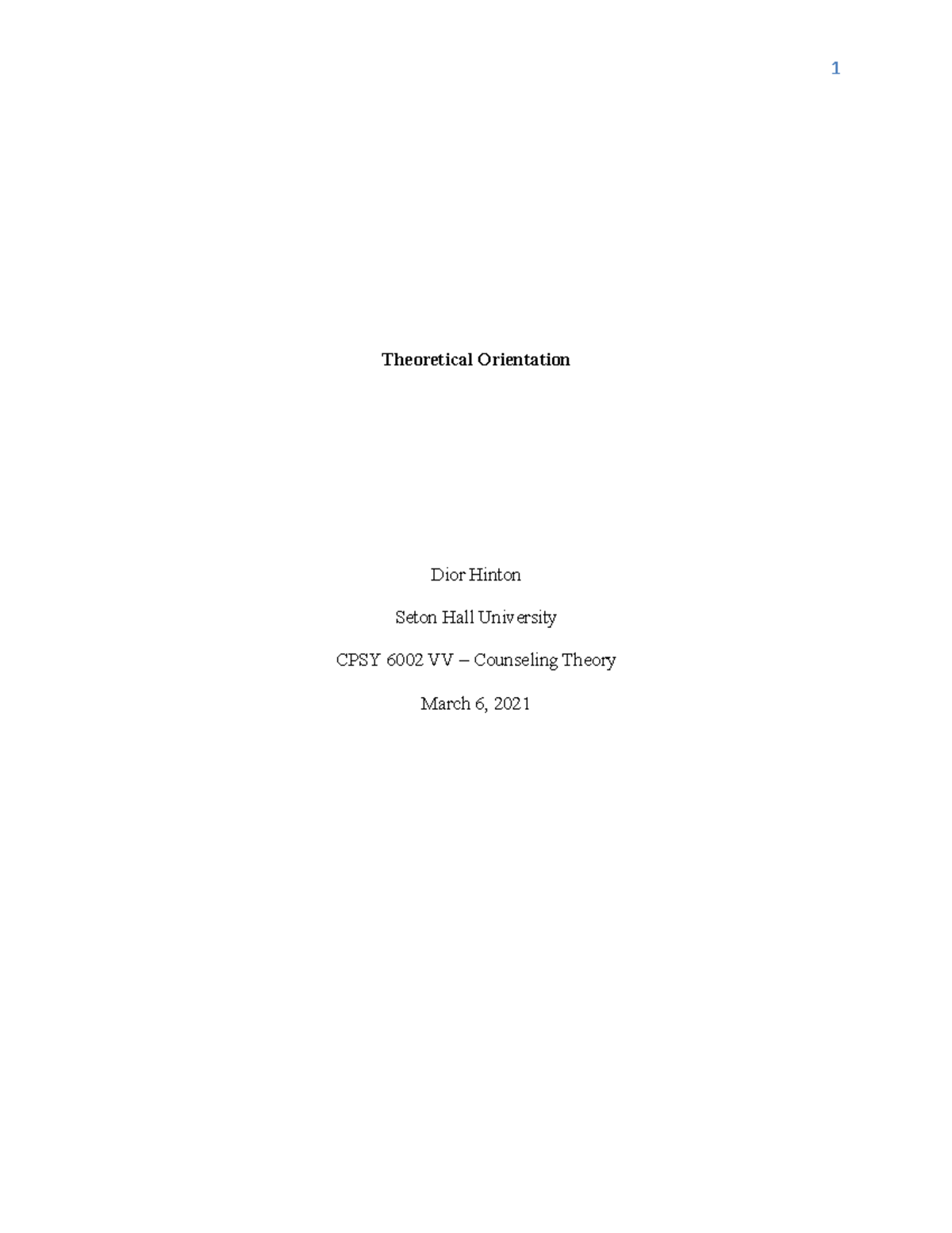 TO - Dior - Case notes - Theoretical Orientation Dior Hinton Seton Hall ...