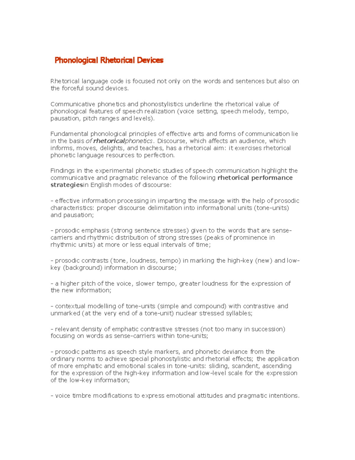 Phonological Rhetorical Devices - Literature and Languages - Studocu
