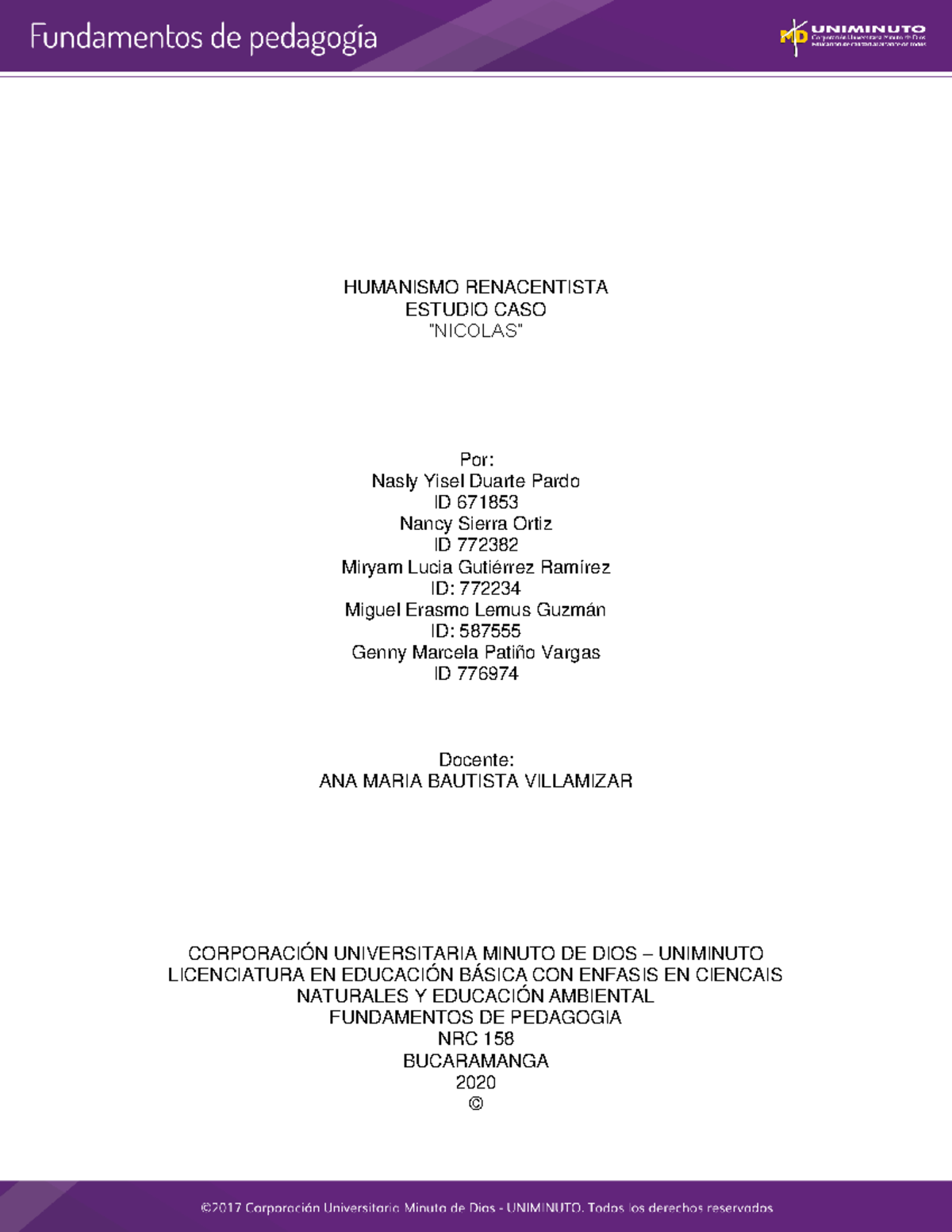 Estudio DE CASO Nicolas - HUMANISMO RENACENTISTA ESTUDIO CASO “NICOLAS ...