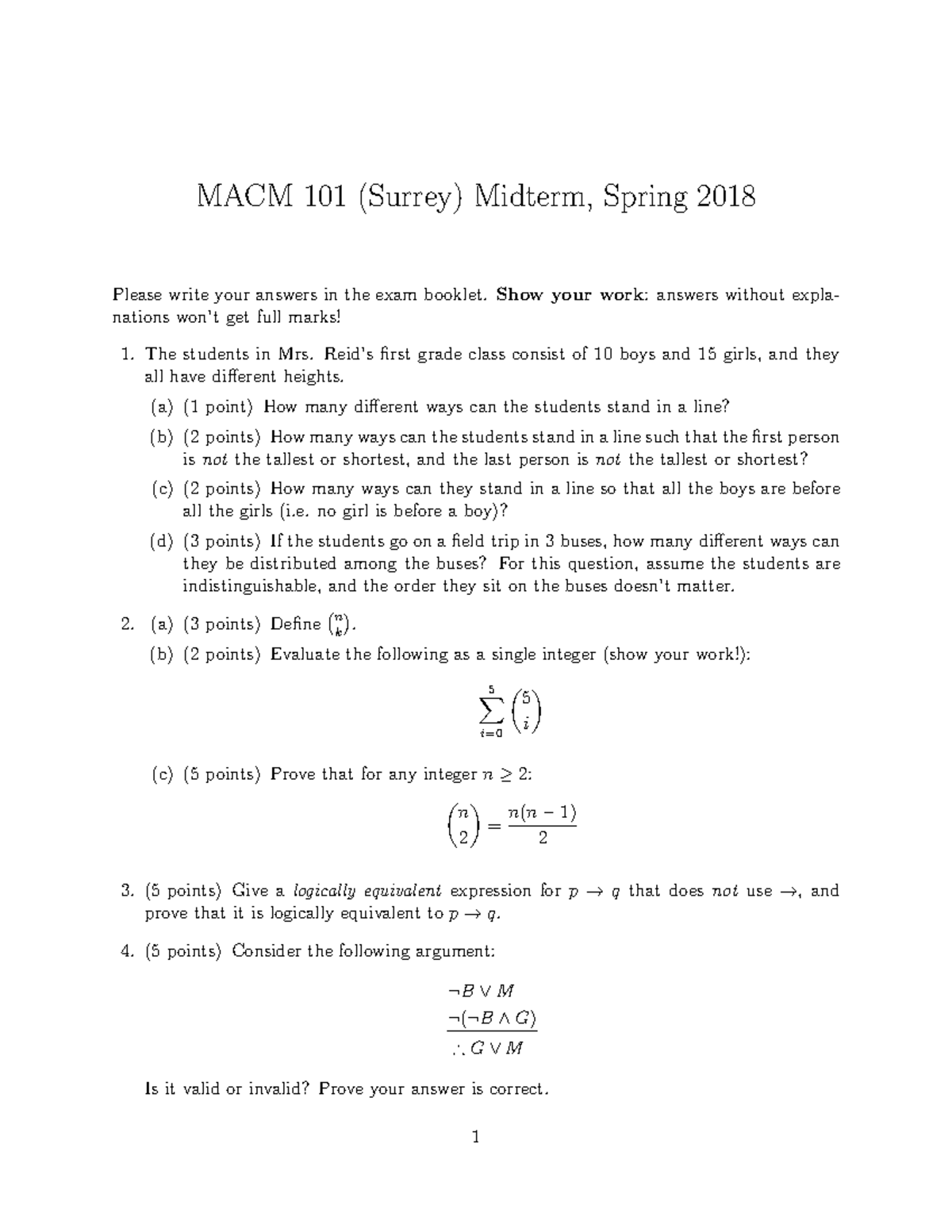 Midterm spring 2018 - hjak - MACM 101 (Surrey) Midterm, Spring 2018 ...