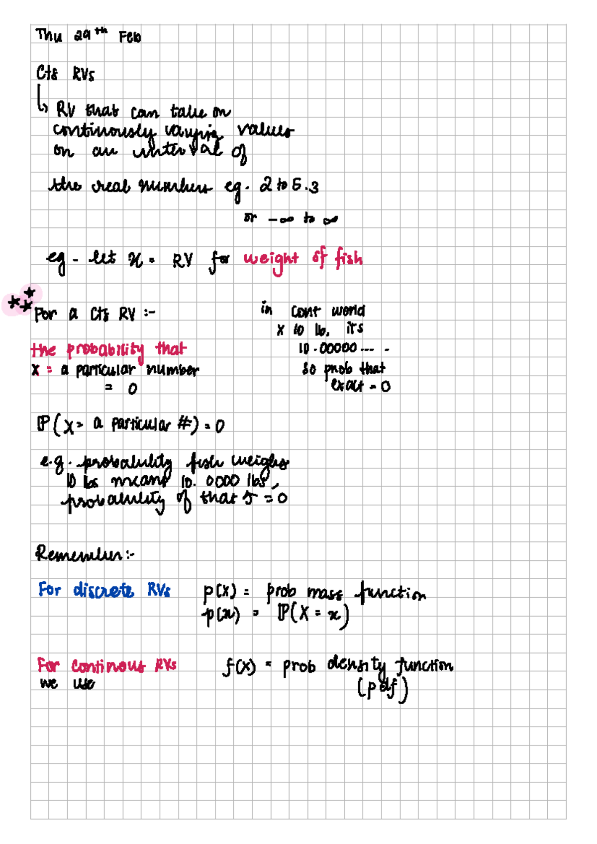 random variables (continuous) - Thu 29th Feb Cts RVS RV that can take ...