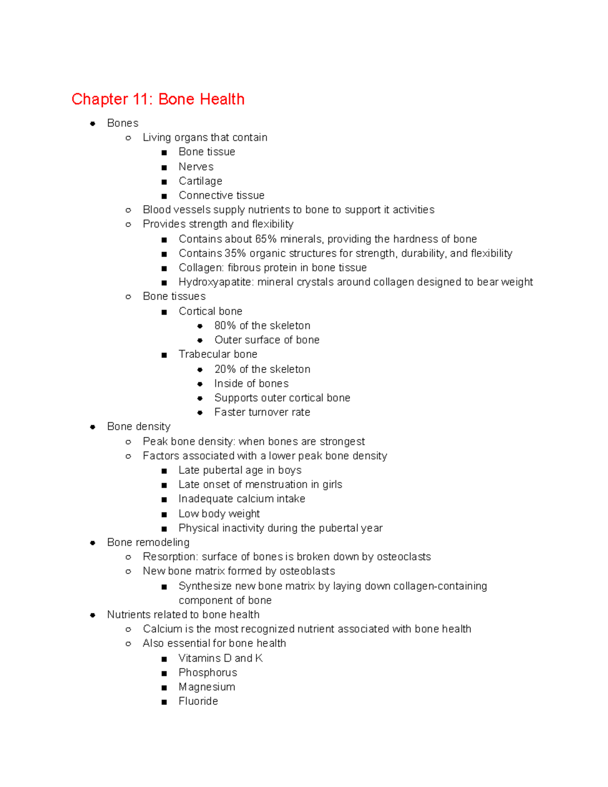 Chapter 11 Bone Health Lecture Notes Chapter 11 Bone Health Bones