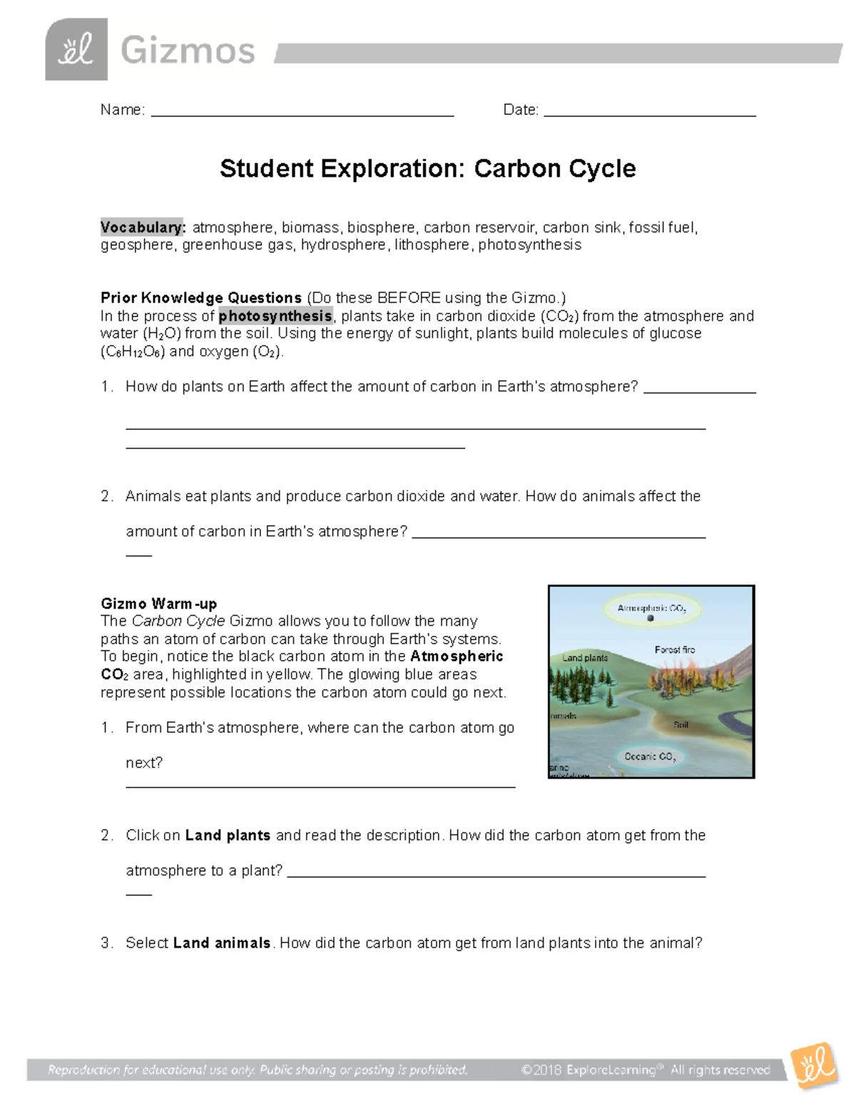 Carbon Cycle SE - work for u - Name: Date: Student Exploration: Carbon ...