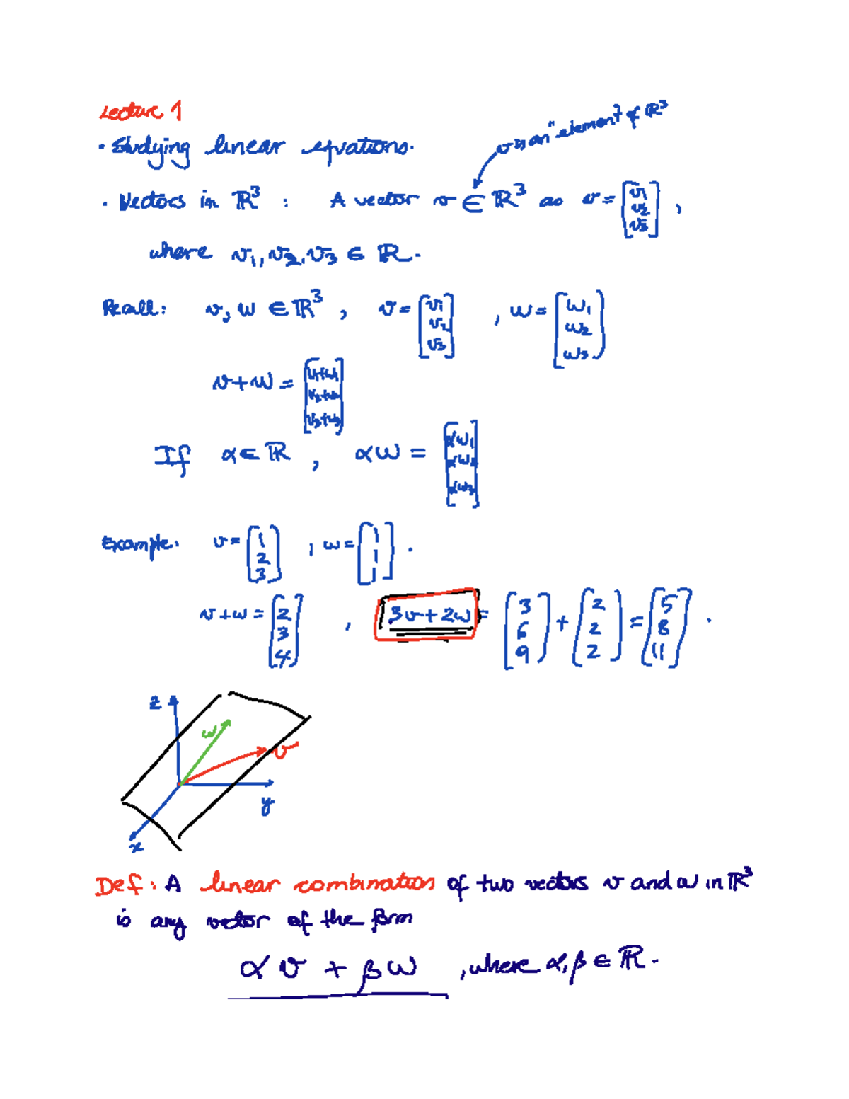 346 Lecture 1 - Professor Bianca Santoro Linear Algebra notes - W4 u ...